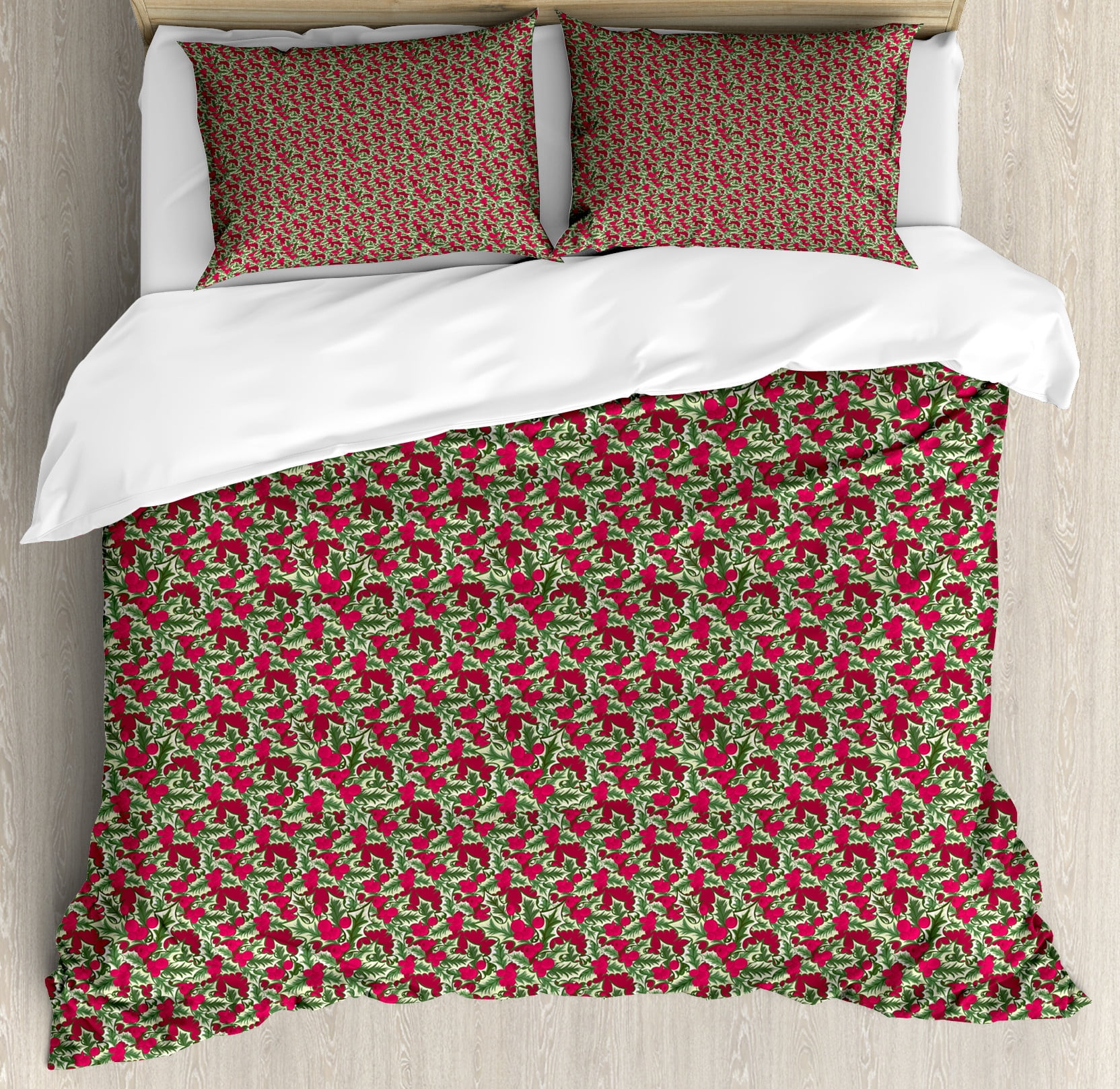 Floral Duvet Cover Set, Rhythmic Christmas Flower Berry Branches Pattern, Decorative 3 Piece ...