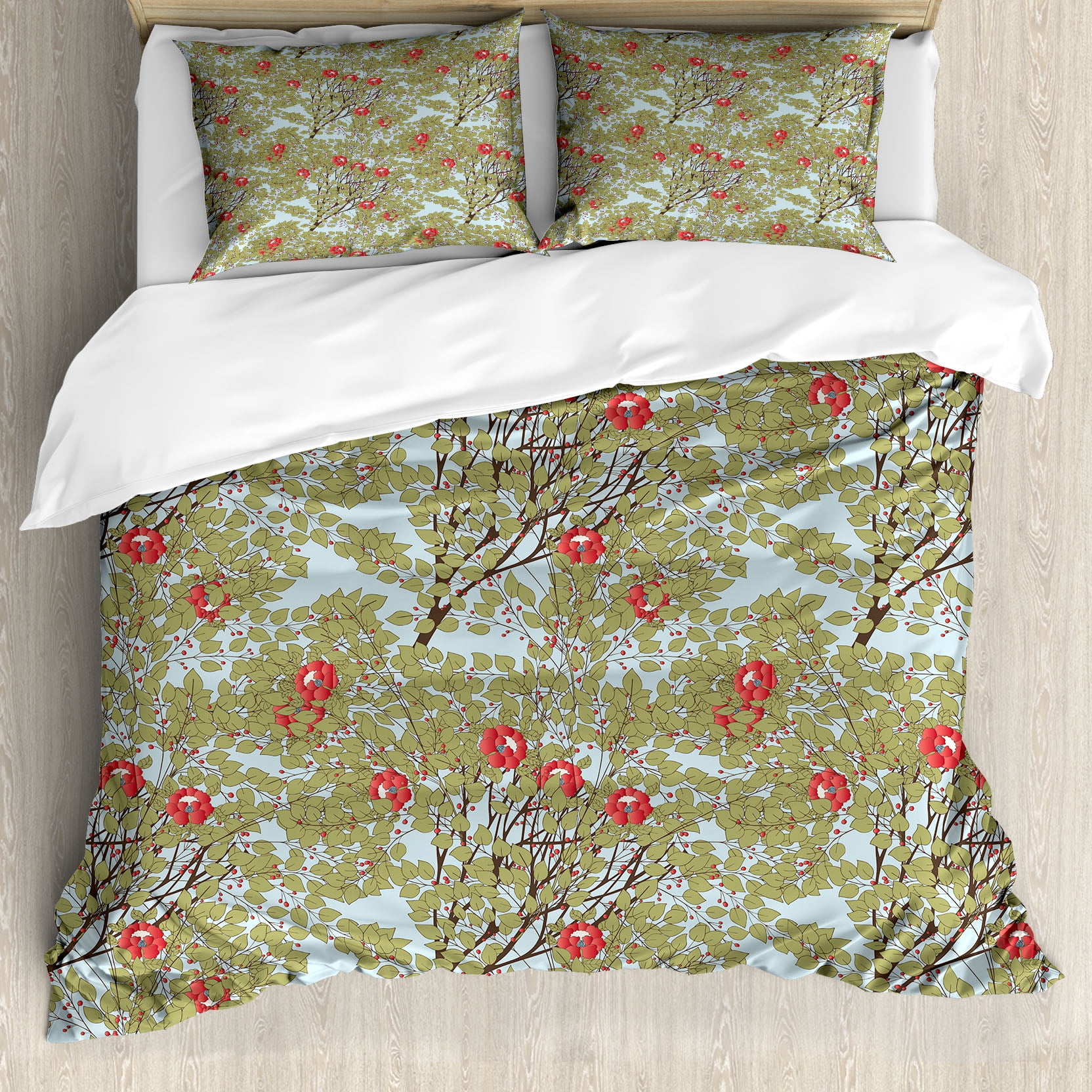 Floral Duvet Cover Set, Rococo Style Inspired Depiction of Flowers ...