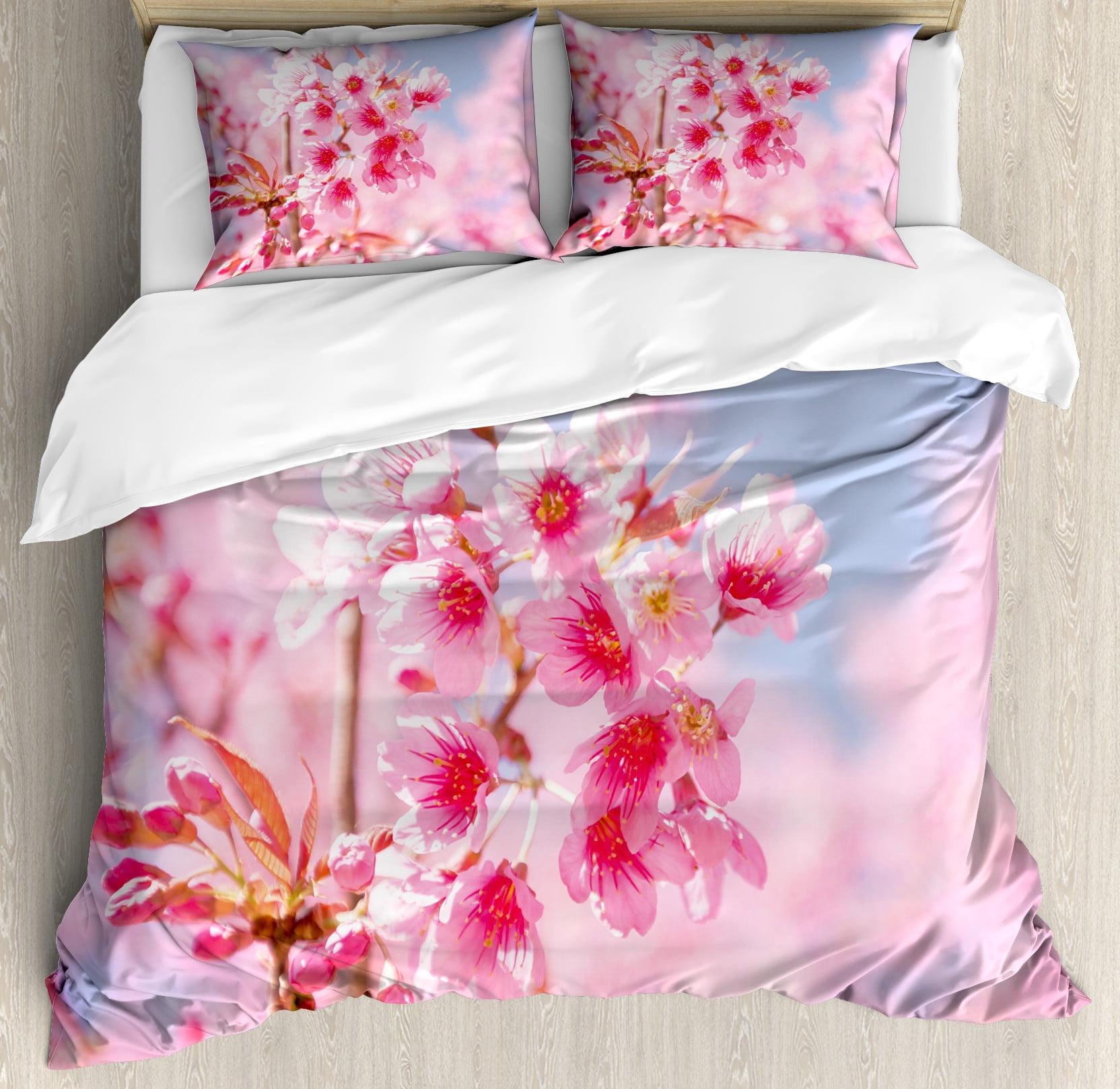 Floral Duvet Cover Set, Sakura Blossom Branches Flower Essence ...