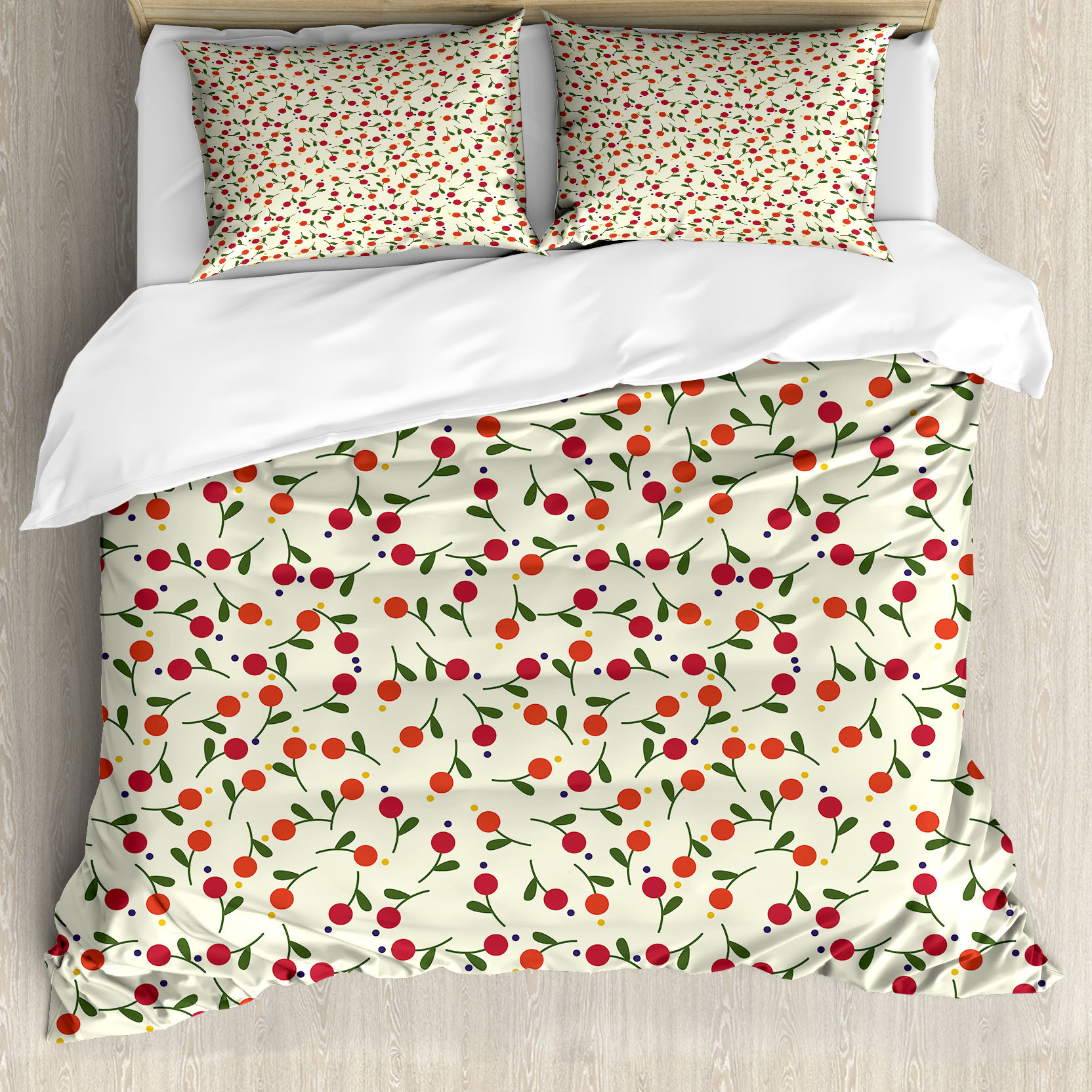 Floral Duvet Cover Set, Simple Depiction of Circle Shaped Flowers and ...