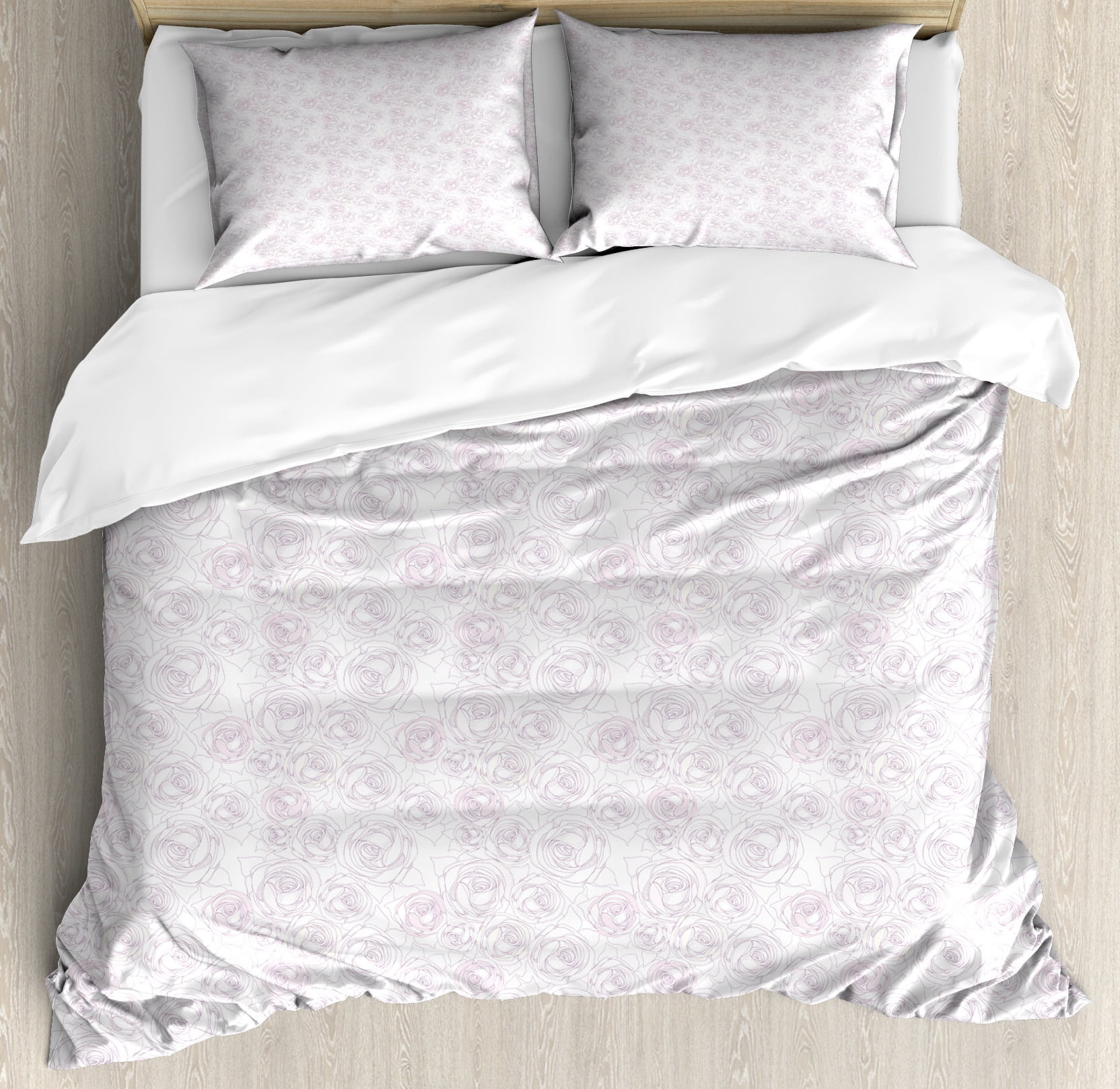 Floral Duvet Cover Set, Simplistic Thin Lines Sketch Art Gracious Flower Roses Repetitive Print ...