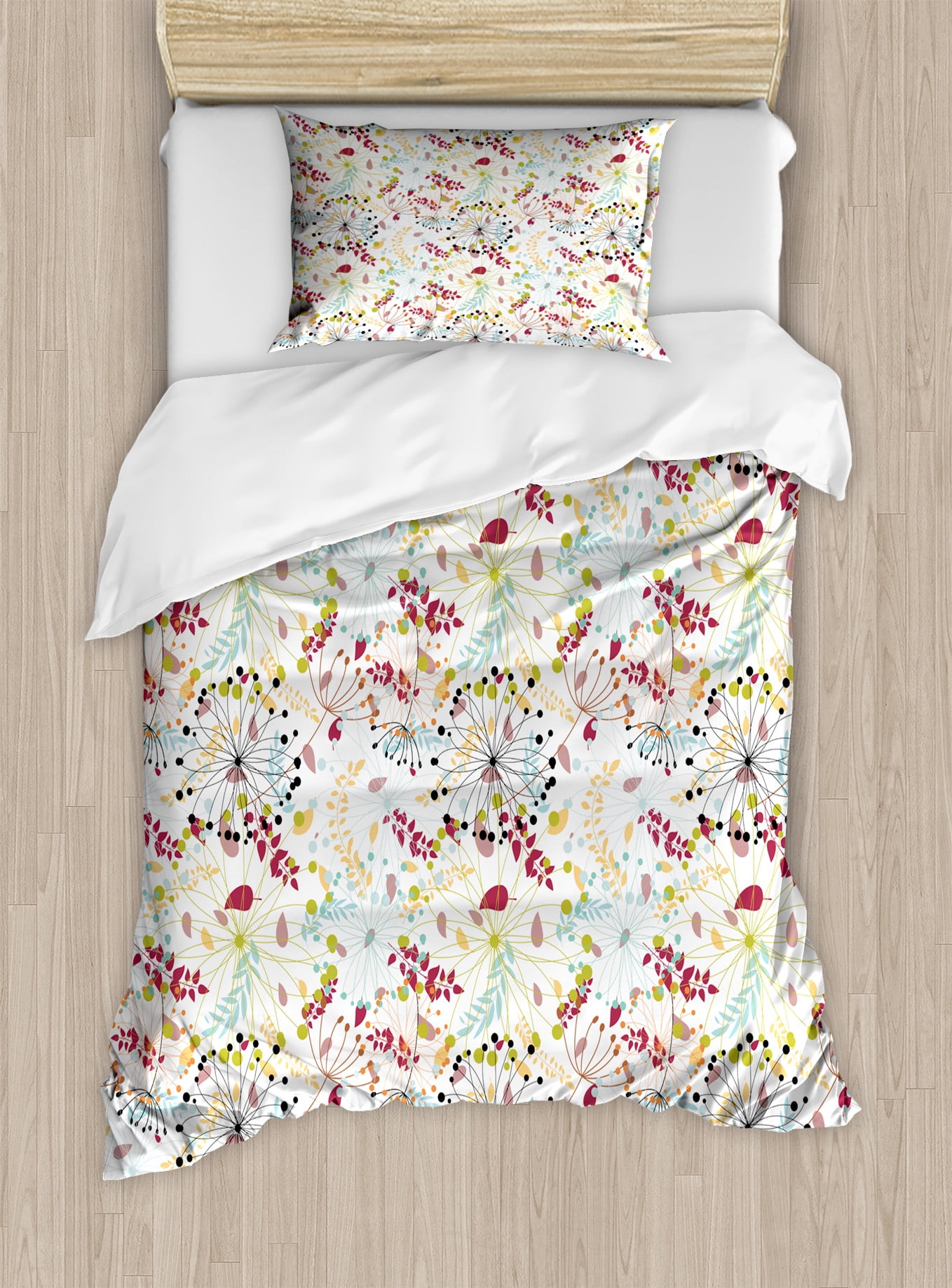 Ambesonne Floral Duvet Cover Sets, Botanical Spring Petals, 2-Twin ...