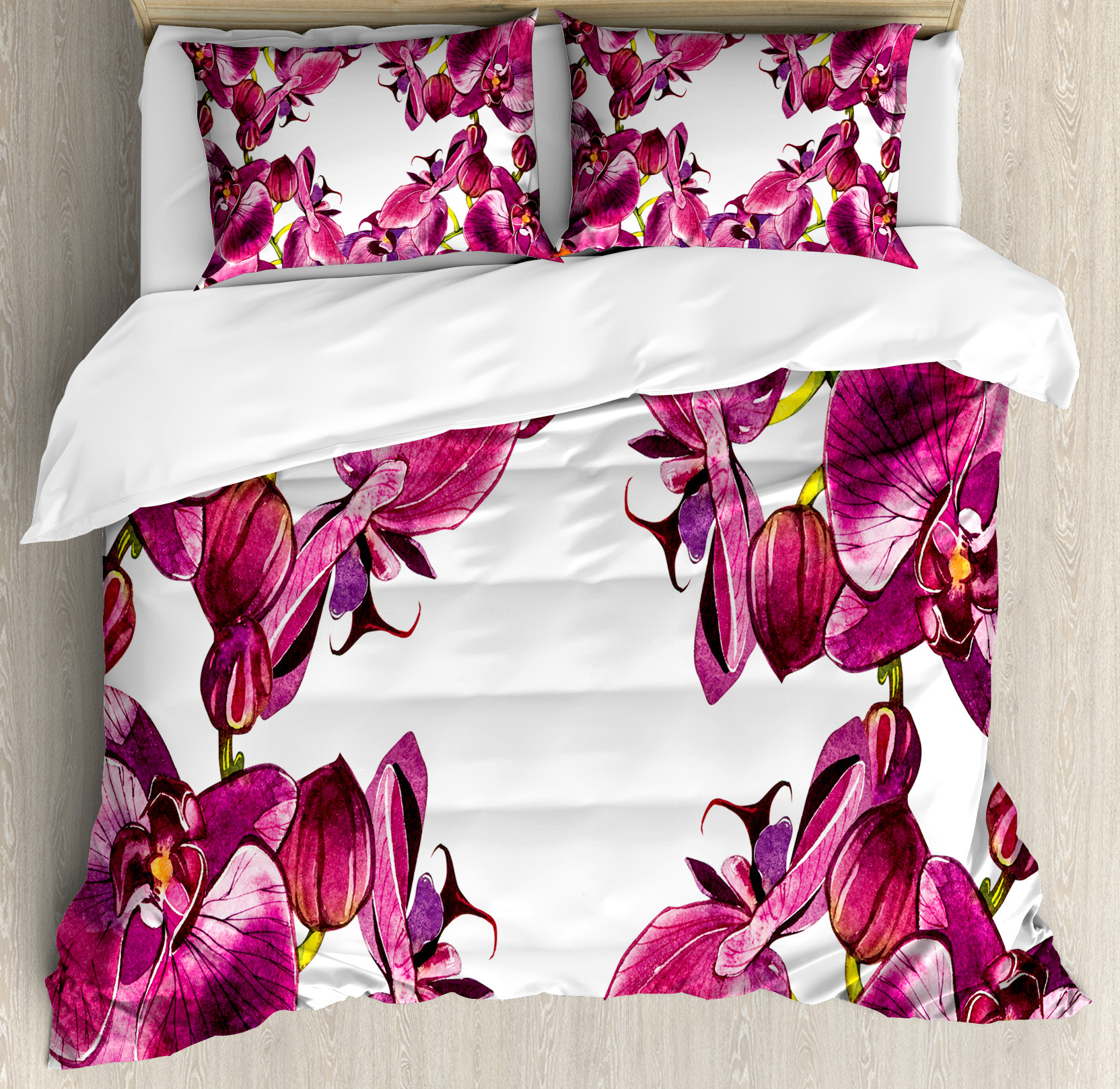 Floral Duvet Cover Set, Spring Theme Romantic Watercolor Fresh Orchids ...
