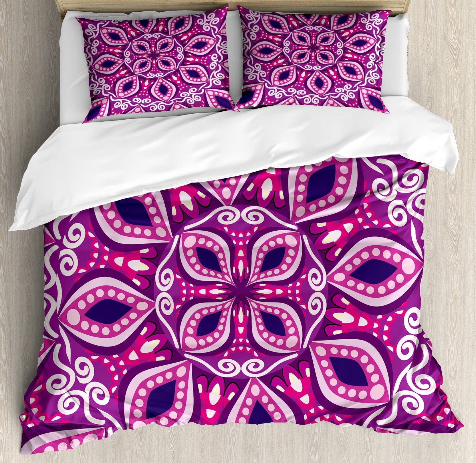 Floral Duvet Cover Set, Trippy Flower Motif with Modern Lace Effects ...