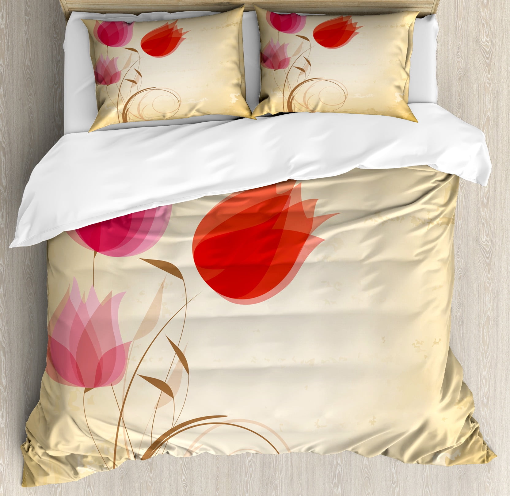 Floral Duvet Cover Set, Tulips Flourishing Florets Essence Nature ...