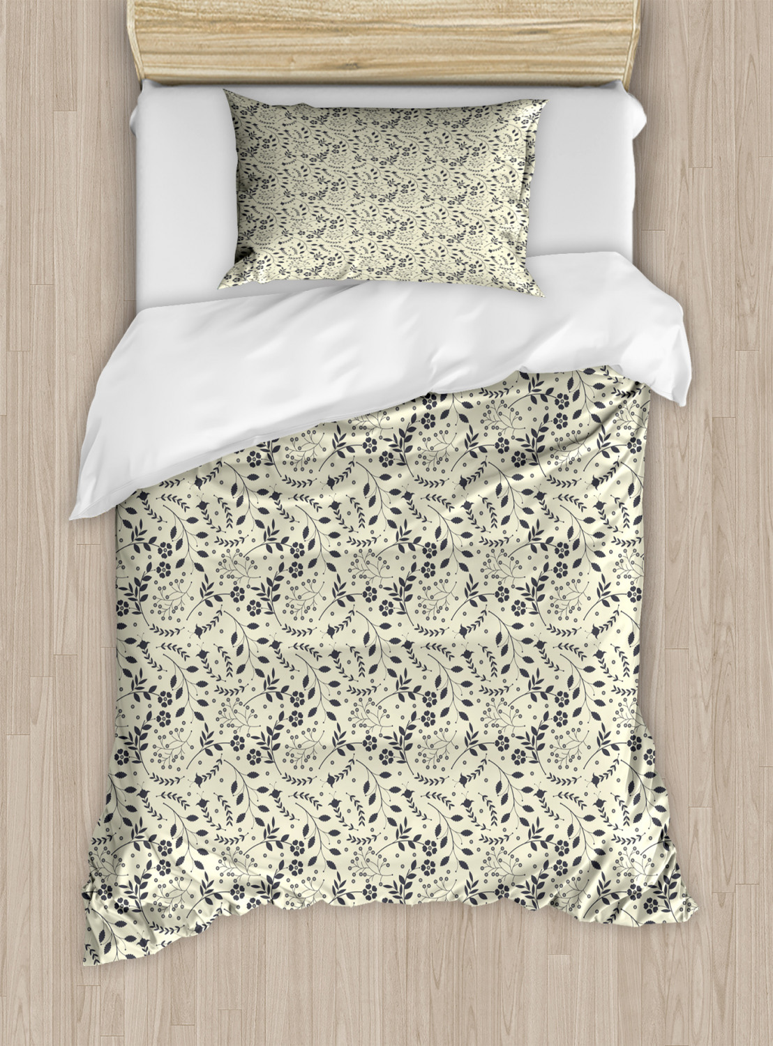 Floral Duvet Cover Set Twin Size, Spring Flowers with Curled Leafy ...