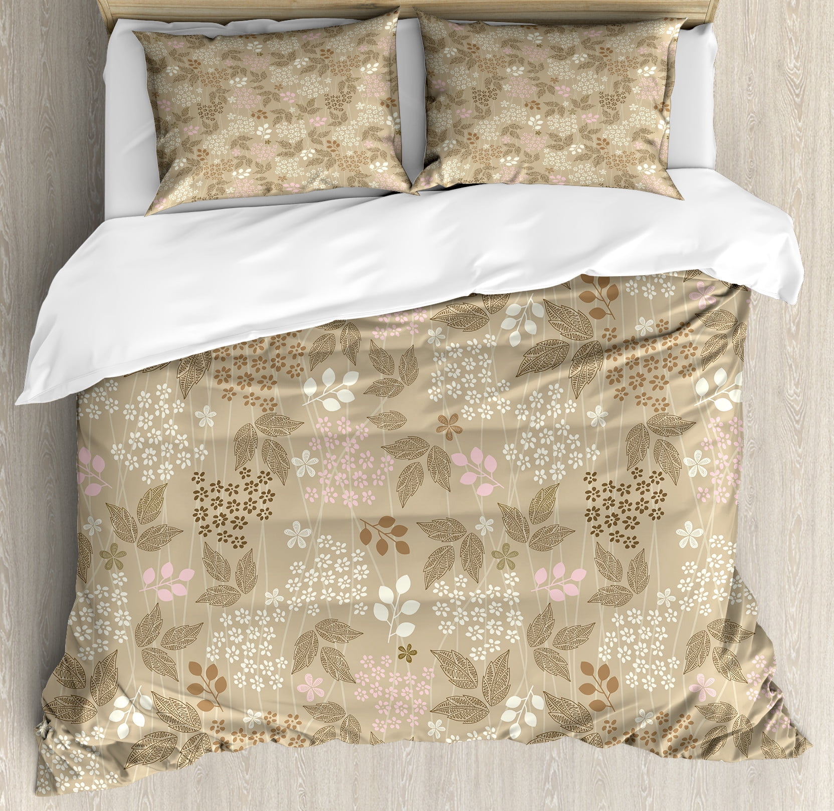 Floral Duvet Cover Set, Vintage Leaves Daisy Silhouettes Ornate ...