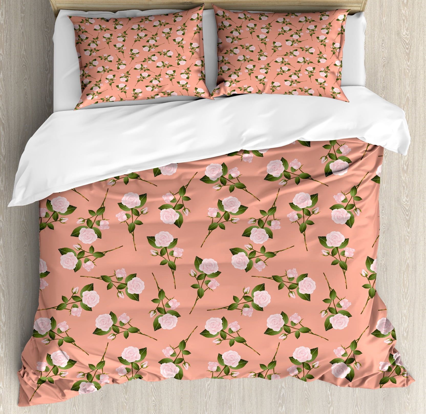 Floral Duvet Cover Set, Vintage Look Rose Flowers with Thorns Bouquet ...