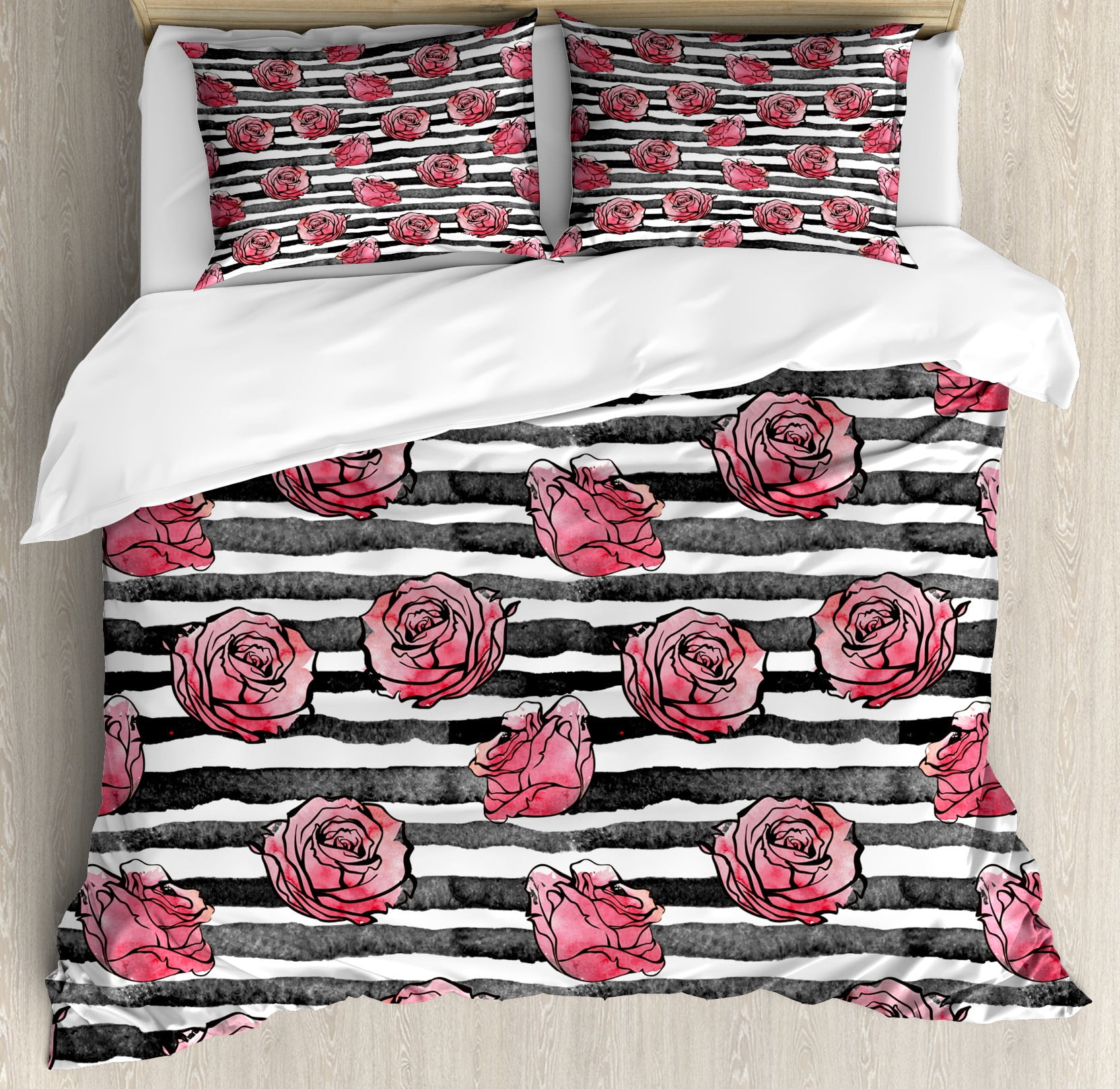 Floral Duvet Cover Set, Watercolor Painted Abstract Rose Flowers on ...