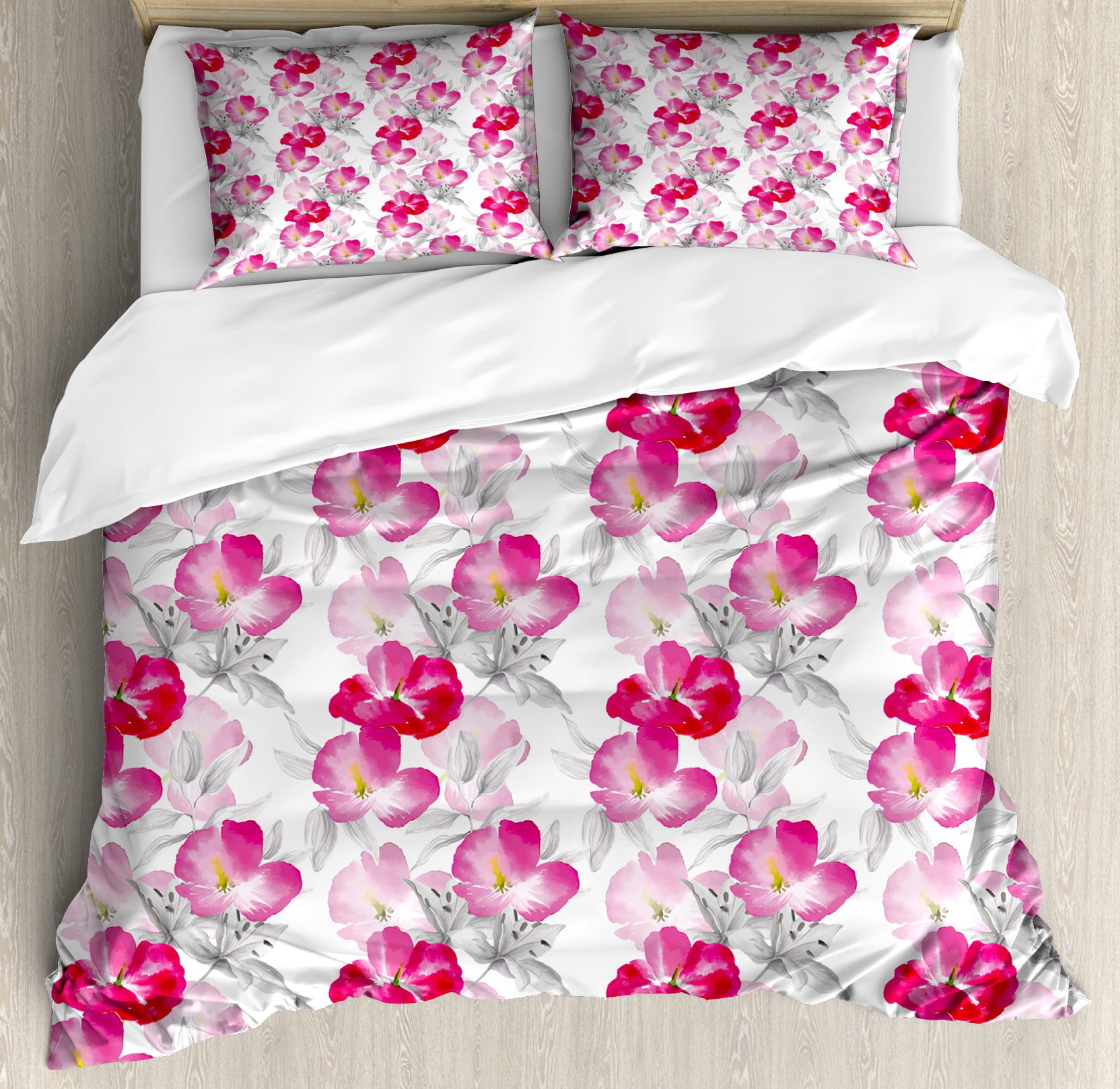 Floral Duvet Cover Set, Watercolor Poppy Flowers Vivid Color ...