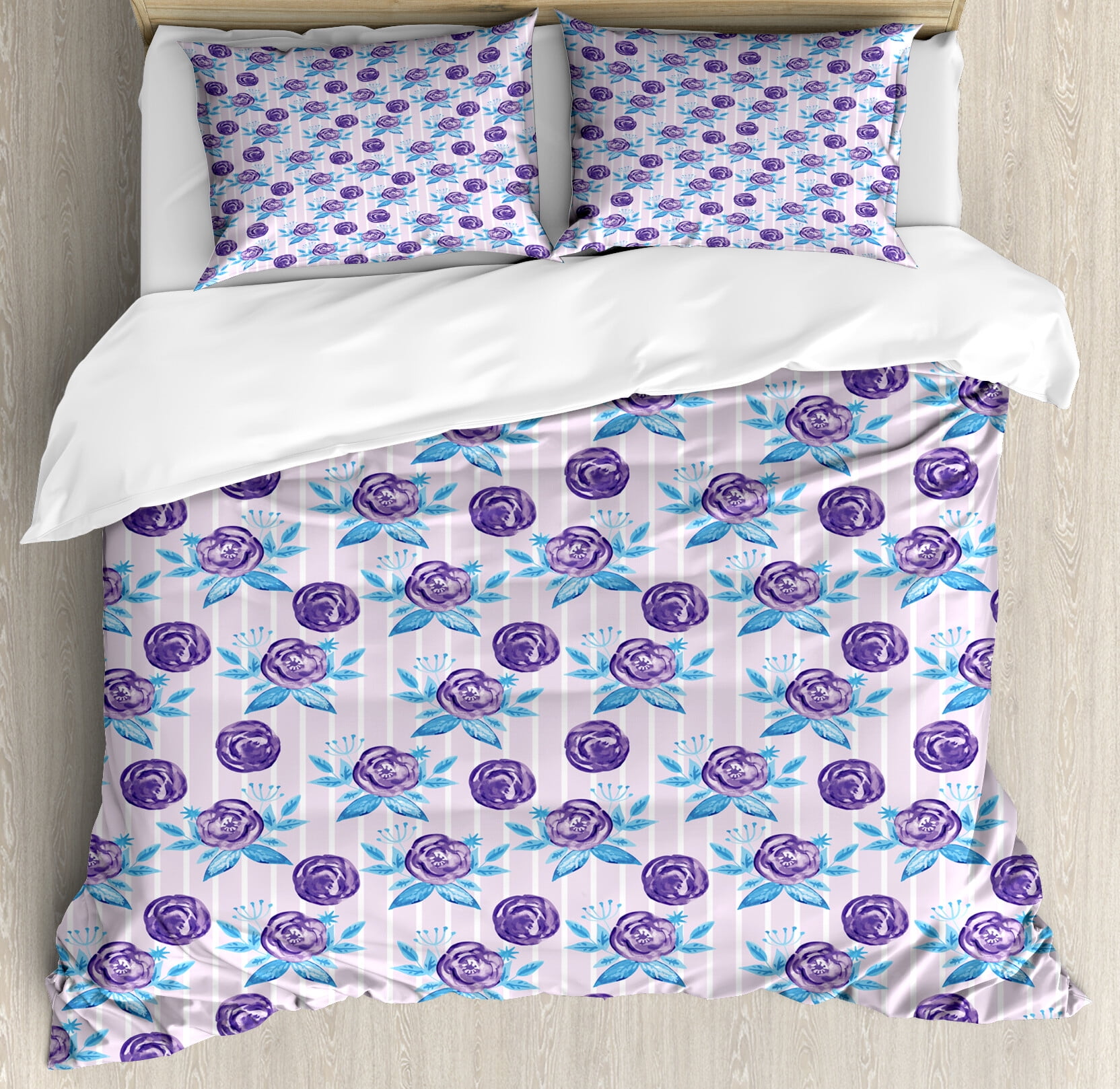 Floral Duvet Cover Set, Watercolor Romance Themed Pattern Abstract ...