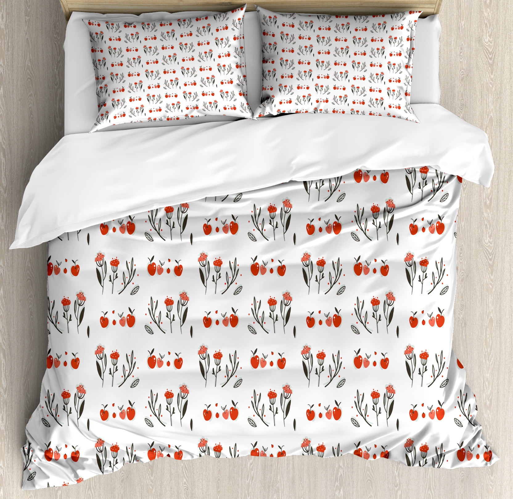 Floral Duvet Cover Sets, Apples Flowers Leaves Berries Fruits Motifs on ...