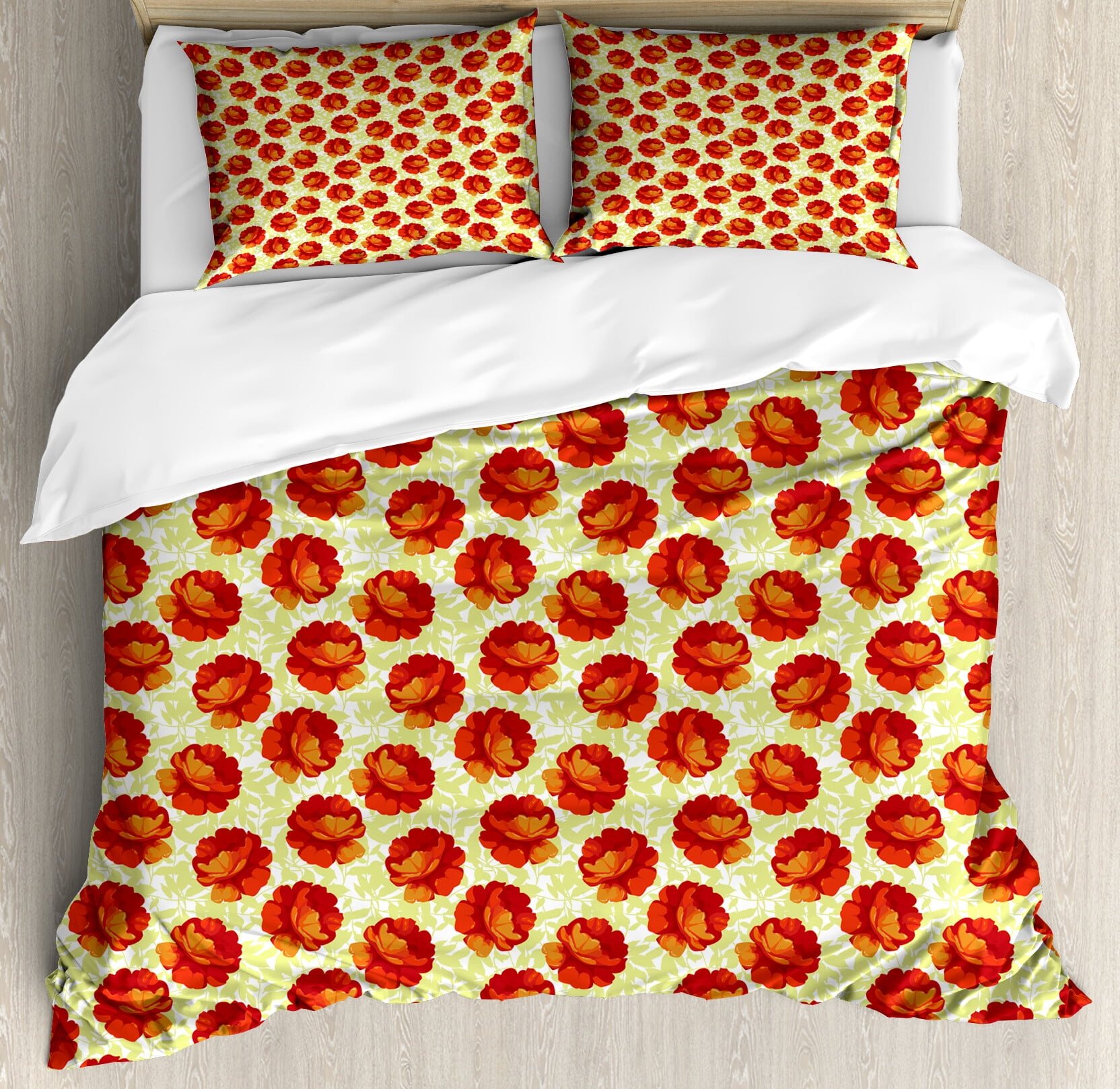 Floral Duvet Cover Sets, Warm Colored Spring Flower Blossoming Art on ...