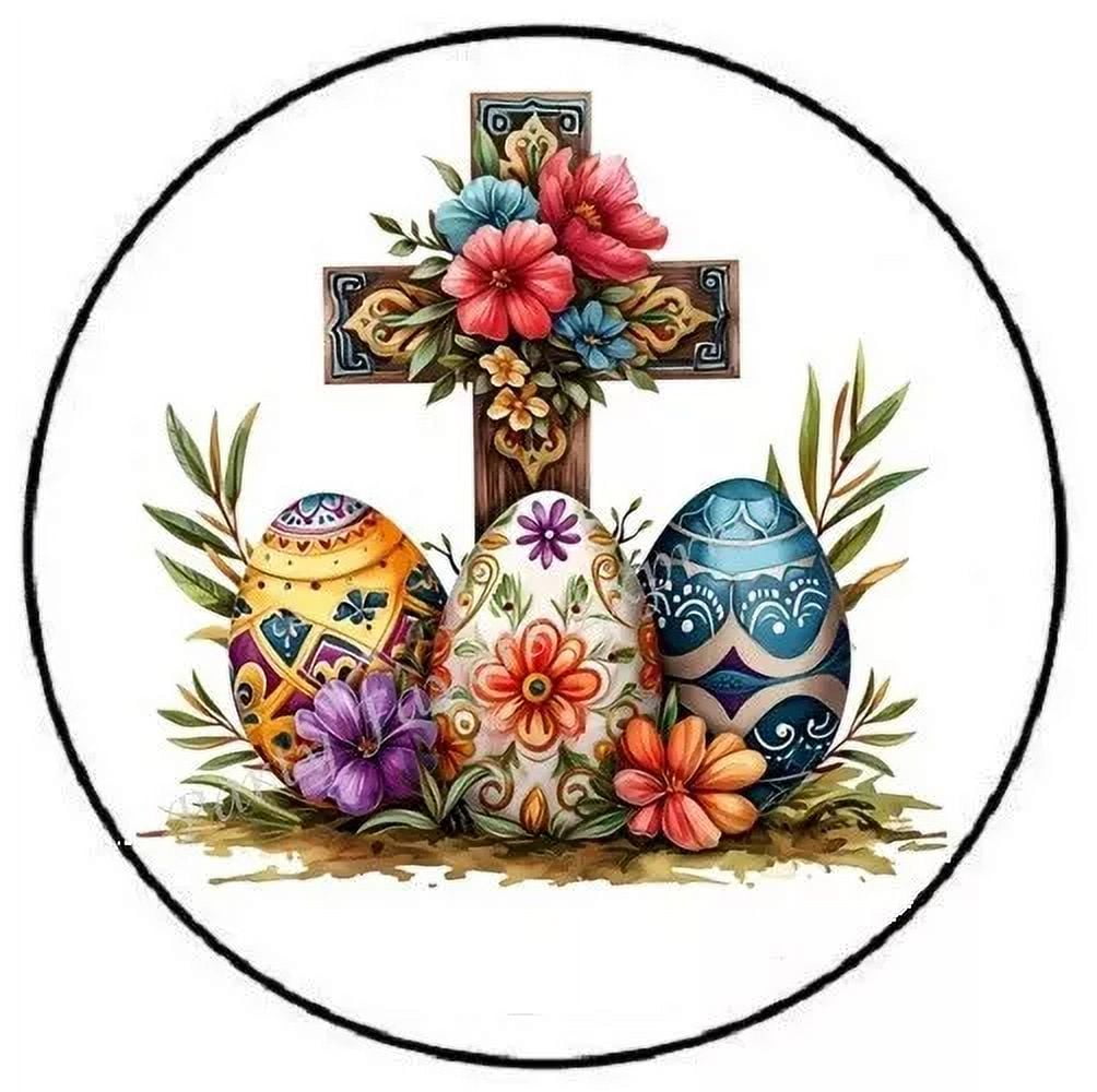 Floral Easter Cross Easter Eggs Sticker Party Favors Sticker Envelope ...