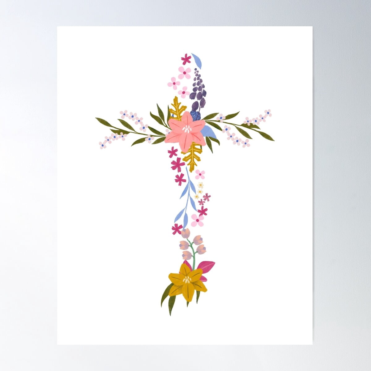 Floral Easter Cross Poster Wall Art, Modern Wall Decor For Living Room ...