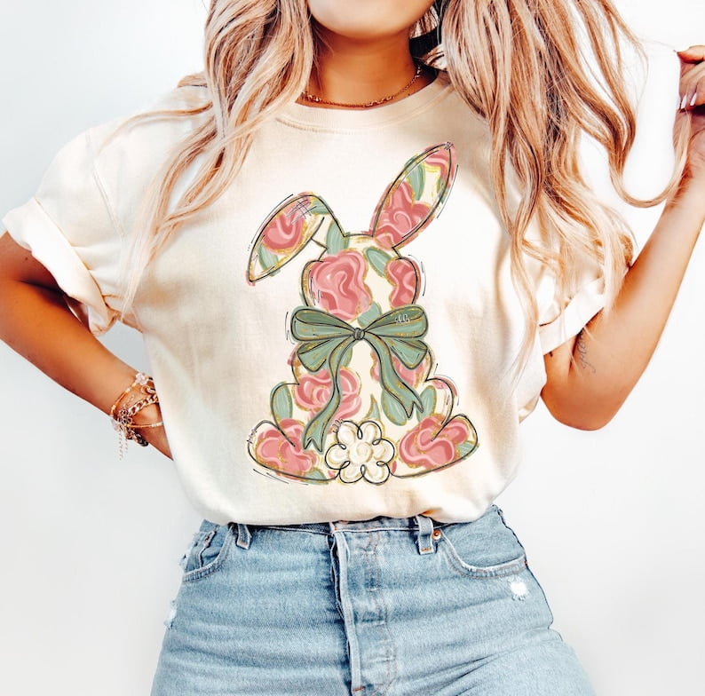 Floral Easter Shirt, Coquette Bow Easter Tshirt, Easter Bunny Shirt ...