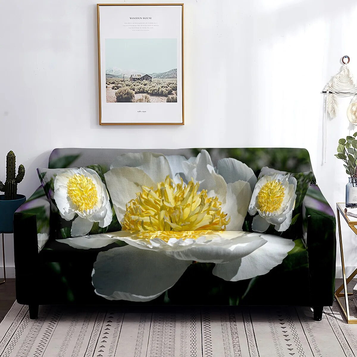 Floral Elastic Sofa Cover 1/2/3/4 Seat Peony Flower Painted Print Couch ...