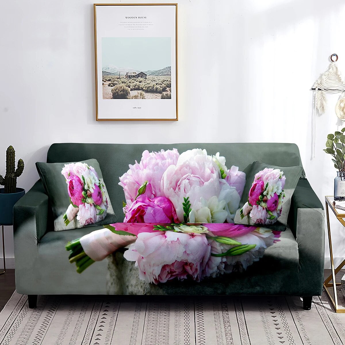 Floral Elastic Sofa Cover 1/2/3/4 Seat Peony Flower Painted Print Couch ...