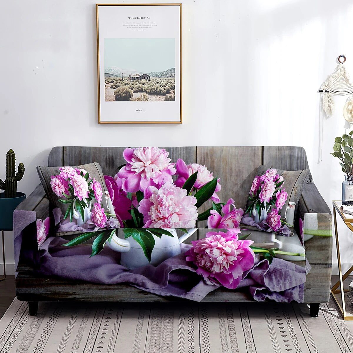 Floral Elastic Sofa Cover 1/2/3/4 Seat Peony Flower Painted Print Couch ...