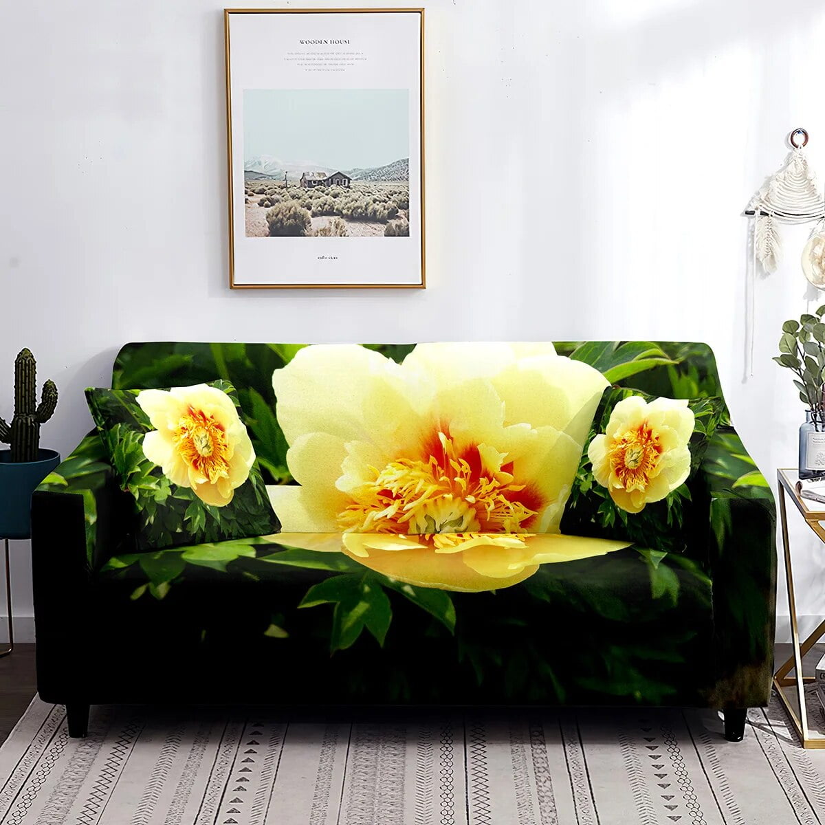 Floral Elastic Sofa Cover 1/2/3/4 Seat Peony Flower Painted Print Couch ...