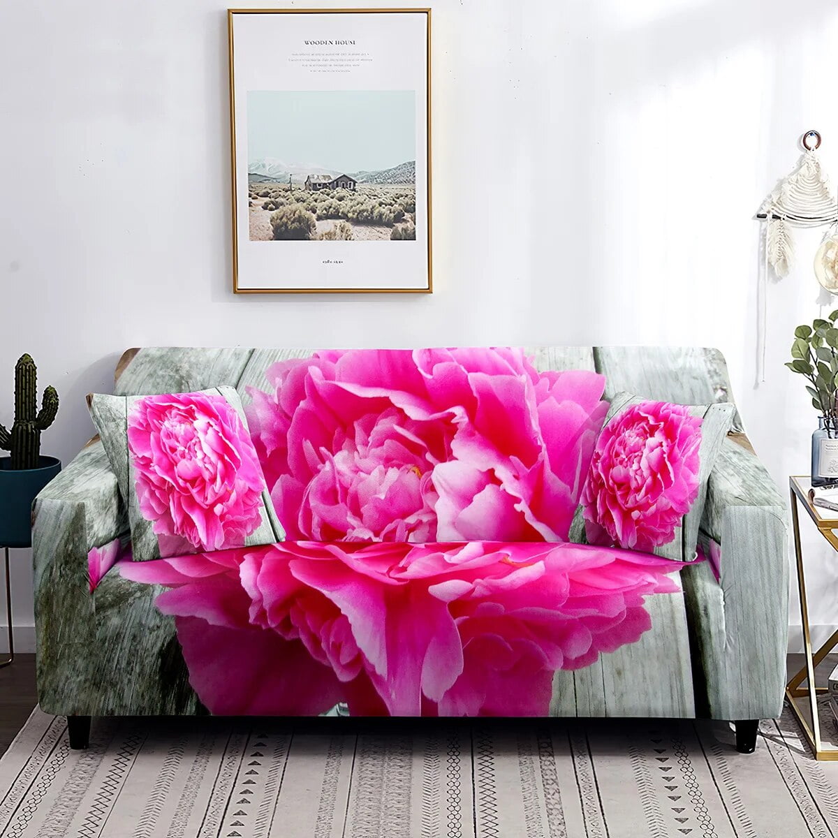 Floral Elastic Sofa Cover 1/2/3/4 Seat Peony Flower Painted Print Couch ...