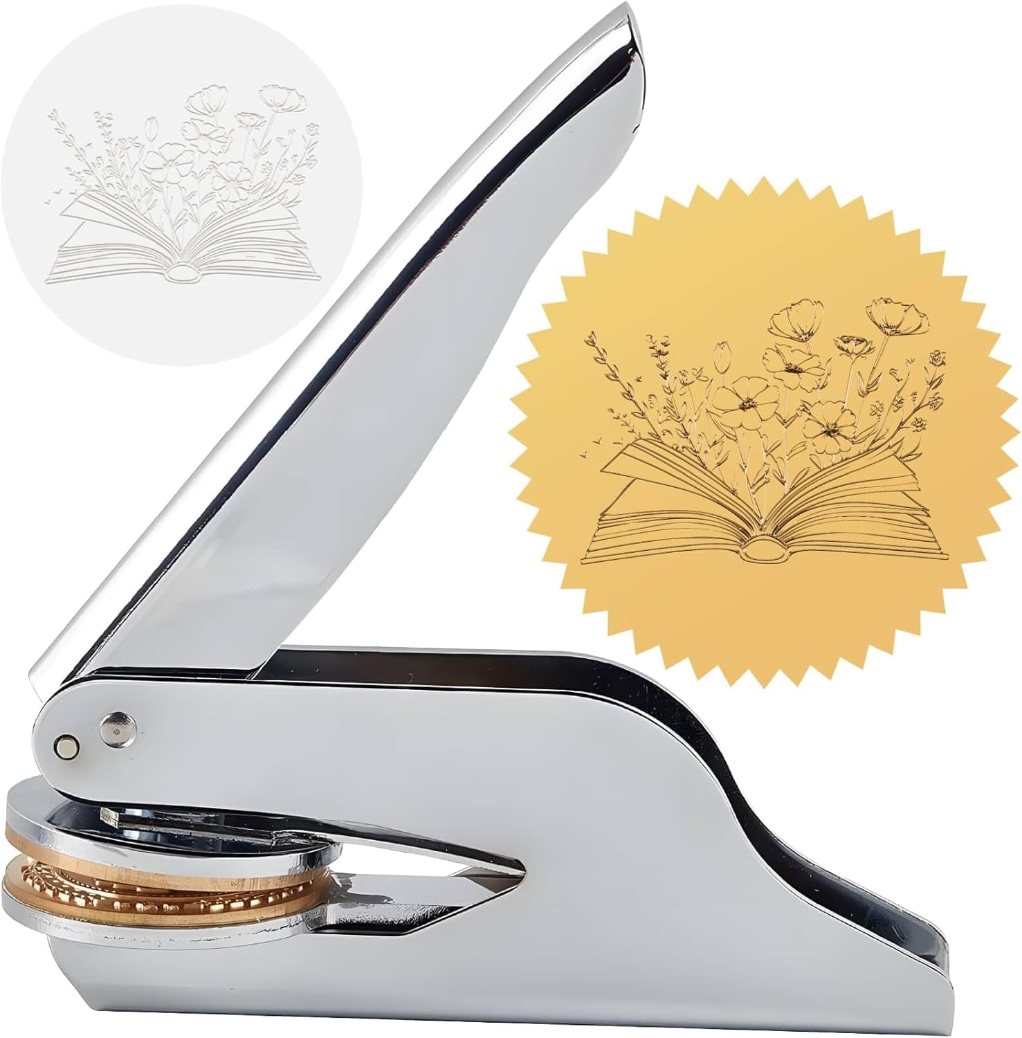 Floral Embossed Stamp Book Ex Libris Library 1.6in Stainless Seal ...