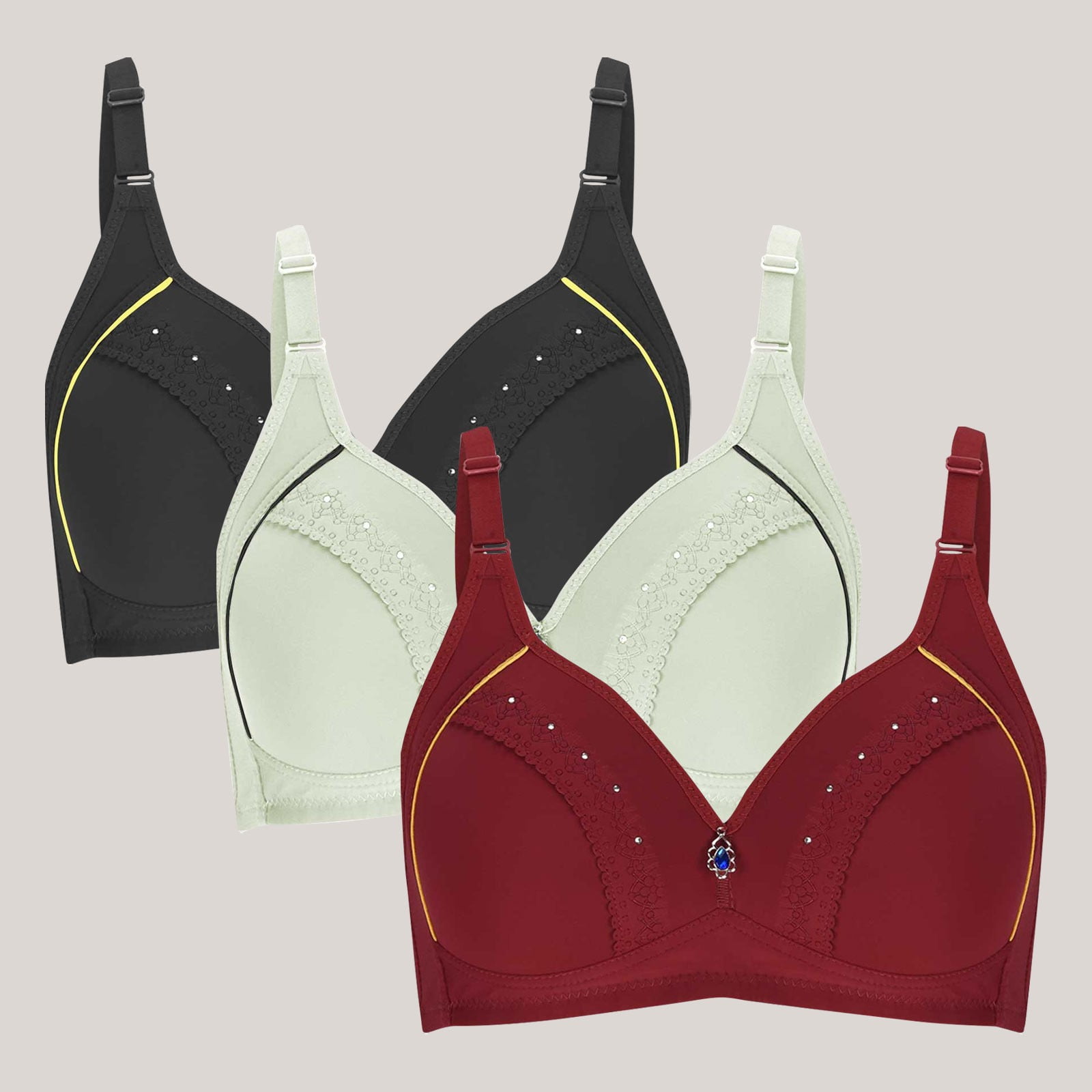 Floral Embroidered Bralette 3 Pack Wireless Bras Support and Lift 38Ddd ...