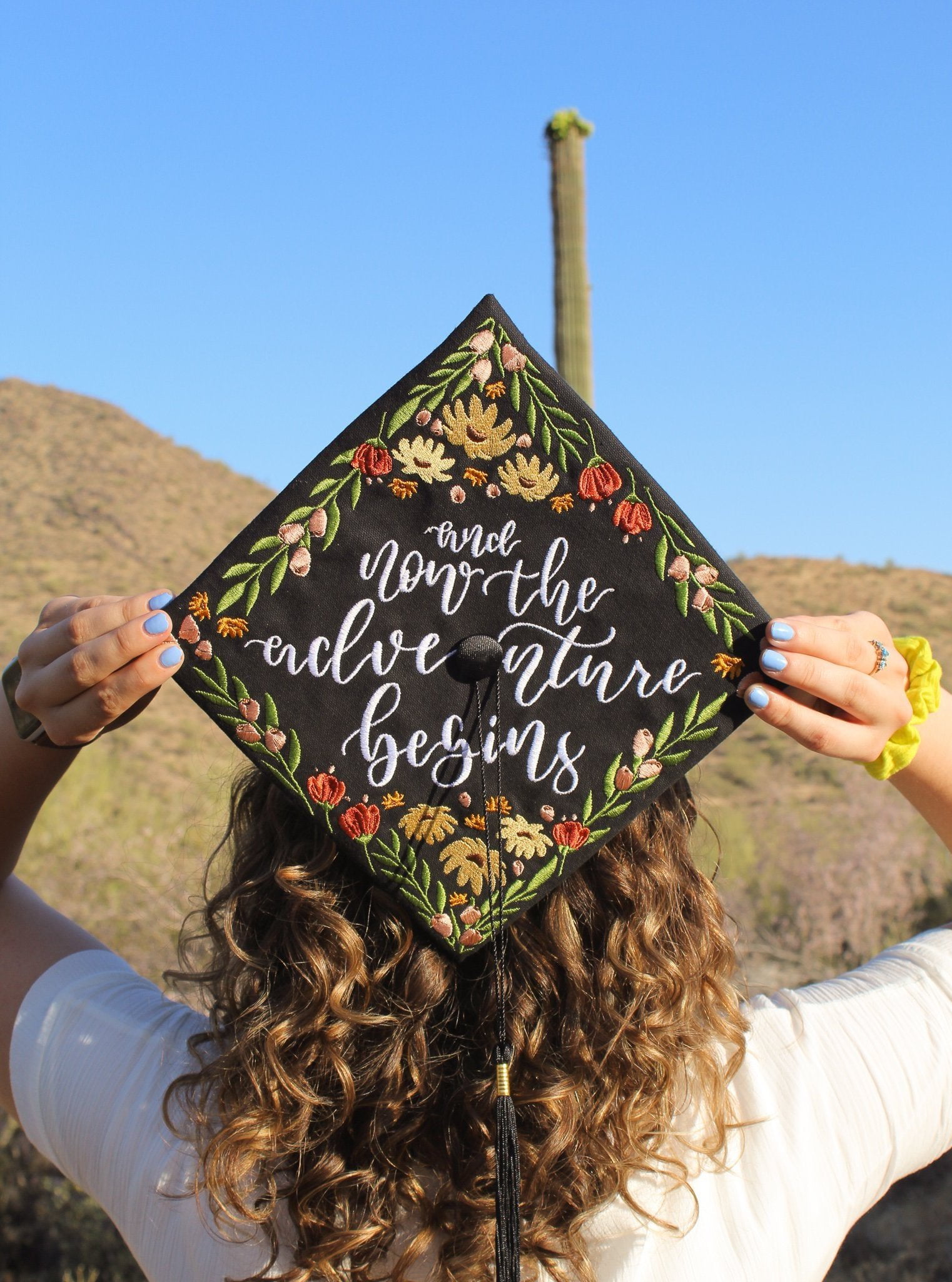 Floral Embroidered Graduation Cap Topper | Graduation Cap Decoration ...