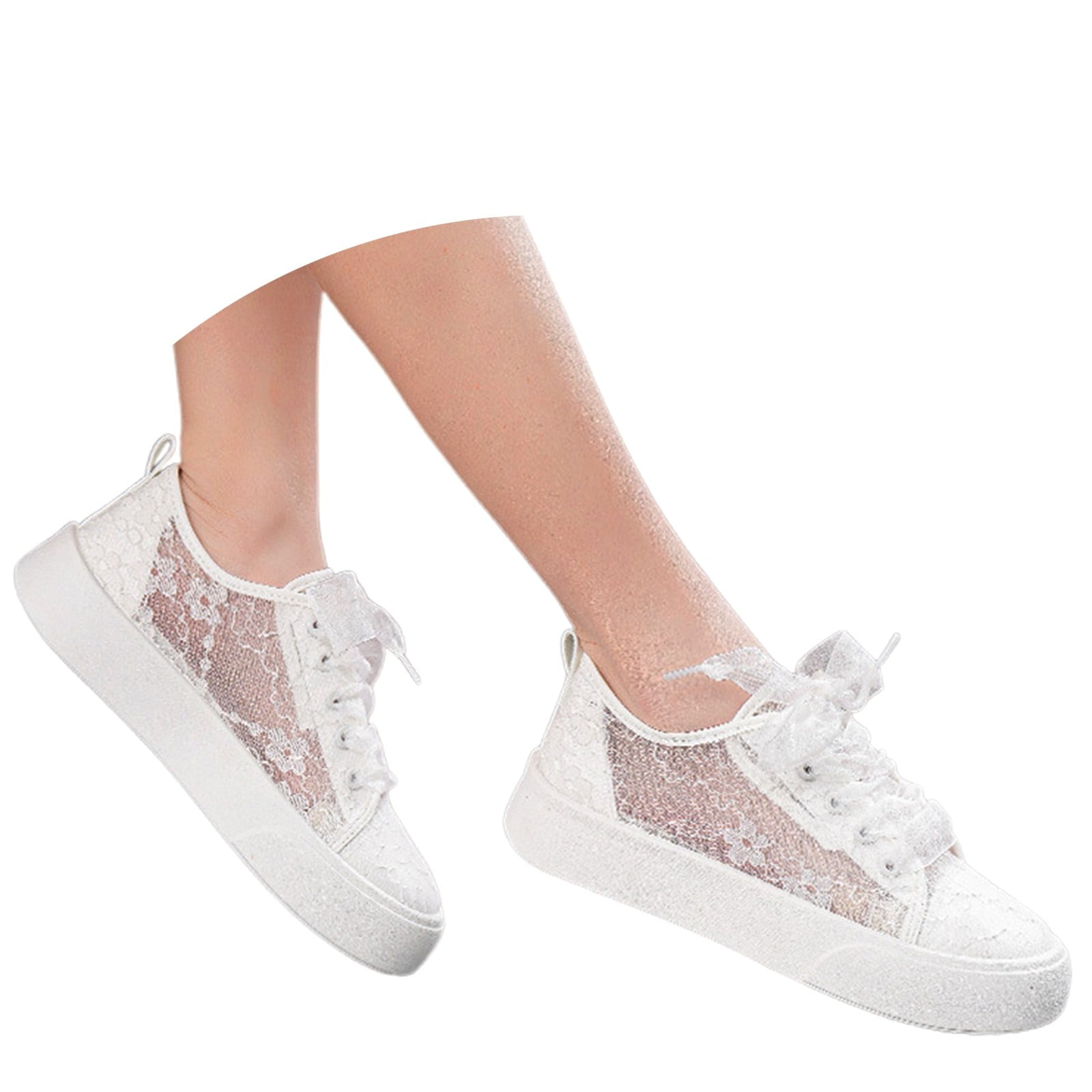 Floral Embroidered Openwork Mesh Platform Sneakers for Women Everyday ...