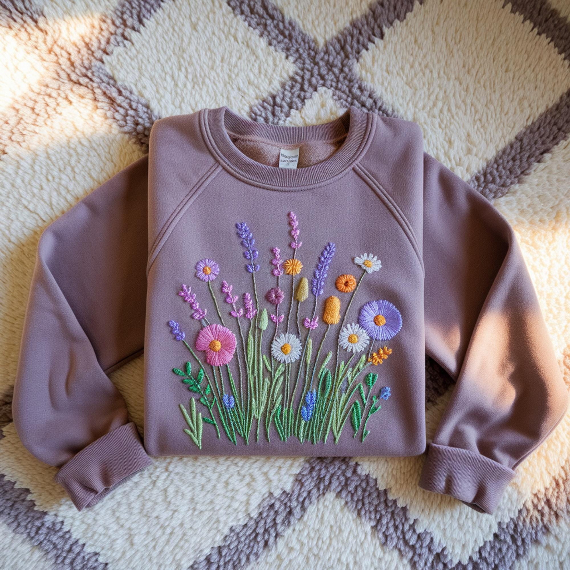 Floral Embroidered Sweatshirt: Wildflower Bouquet, Cottagecore Style ...