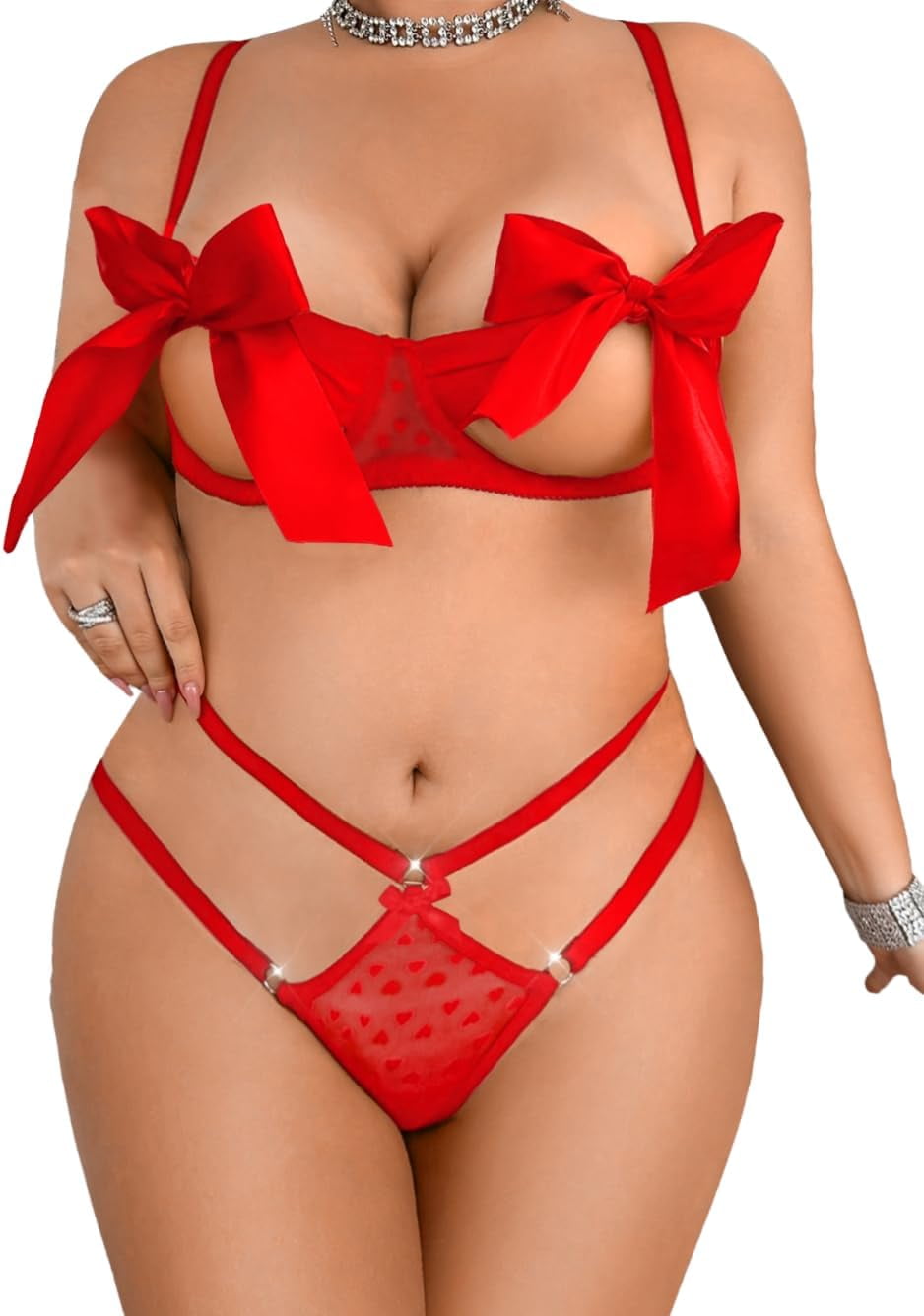 Plus Size Valentines Lingerie,Unwrap Bow Bra And Panty Sets,Sexy Heart Lingeries For Women ...