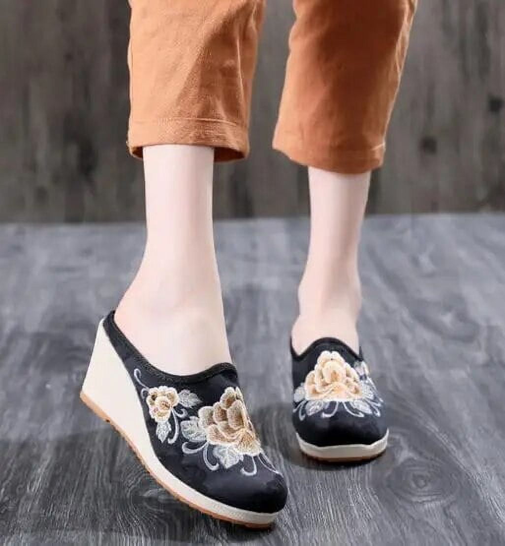 Floral Embroidered Women Slippers Summer Wedges Sandals Ladies Platform ...