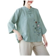 Simua Women Summer 3/4 Sleeve Chinese Blouse Top Traditional Mandarin ...