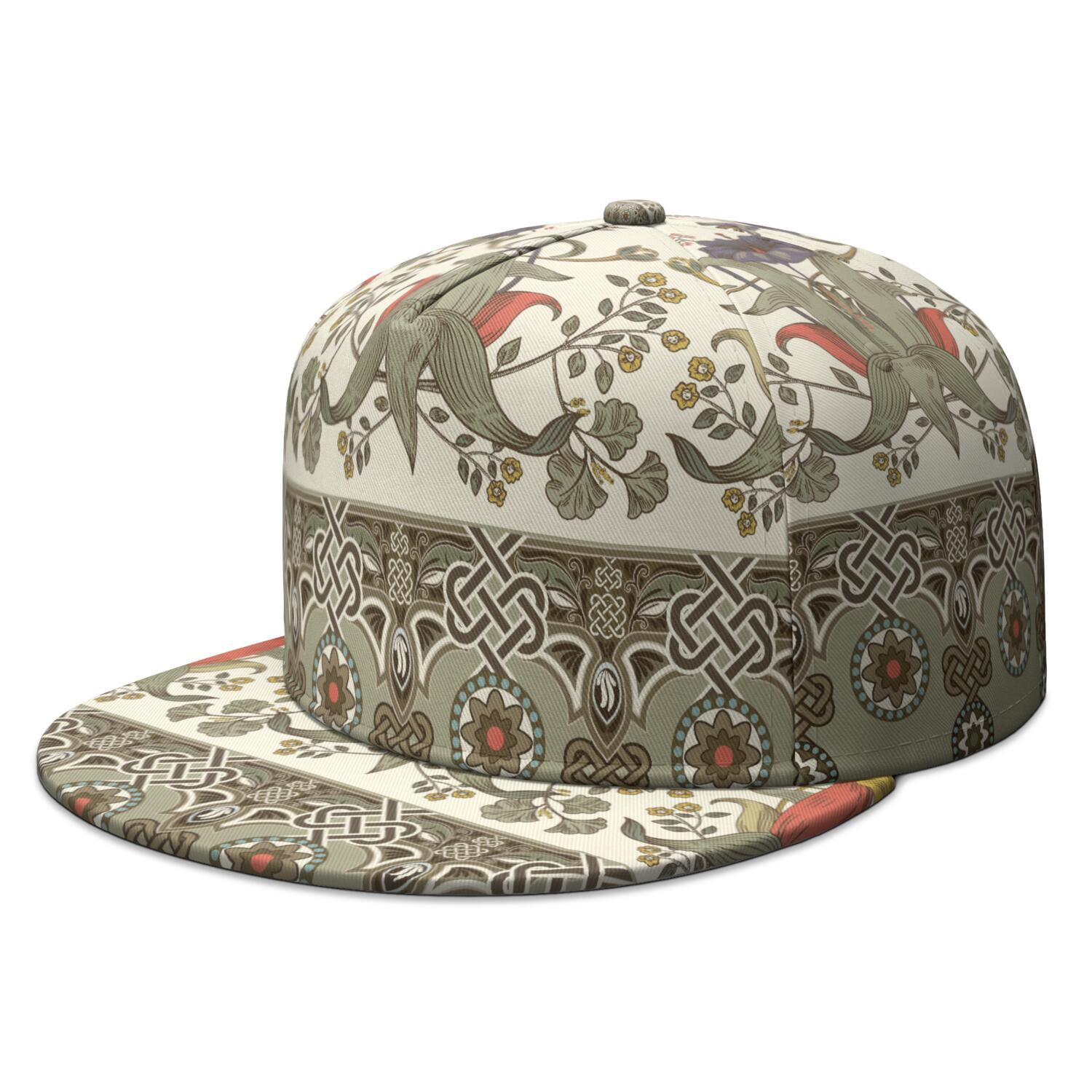 Floral Ethnic Baseball Cap - Elegant Paisley Pattern Flat Visor Hat ...
