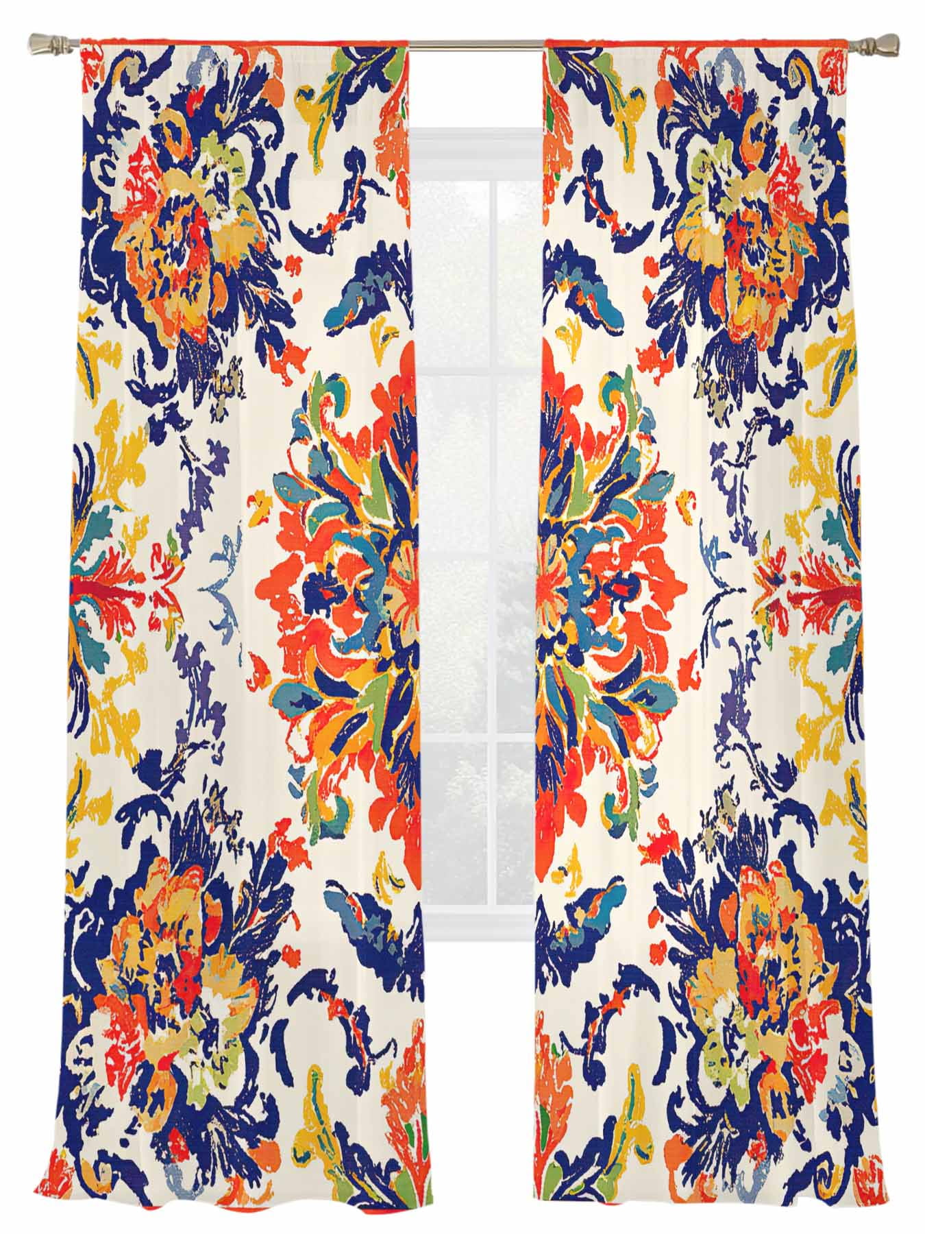 Floral Ethnic Sheer Curtains 2 Panels Set Flower Watercolor Sheer ...