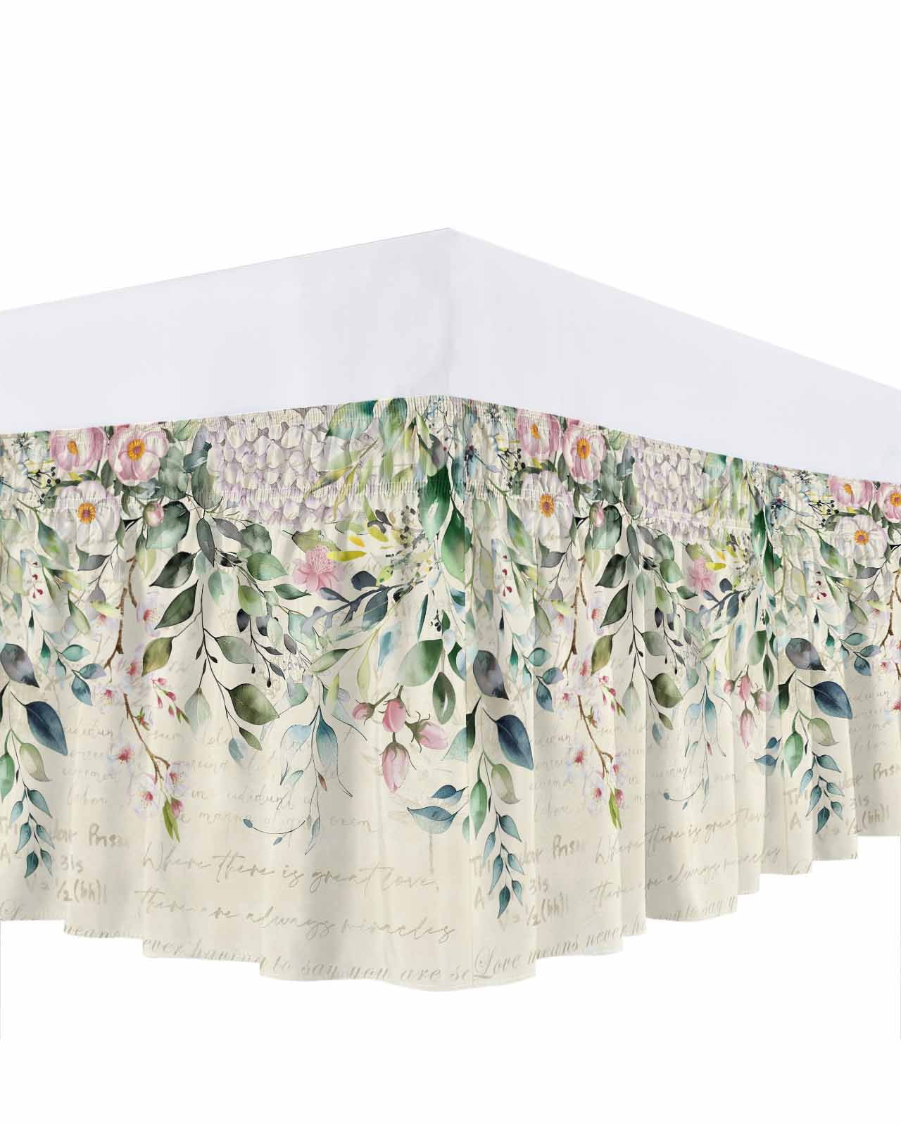 Floral Eucalyptus Leaf Bed Skirt California King Size 16 Inch Drop, Vintage Pink Flower Leaves ...