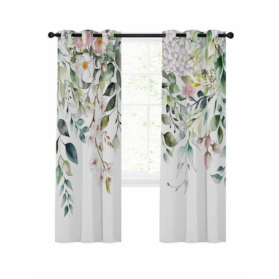 Floral Eucalyptus Leaf Blackout Curtains for Bedroom Living Room ...