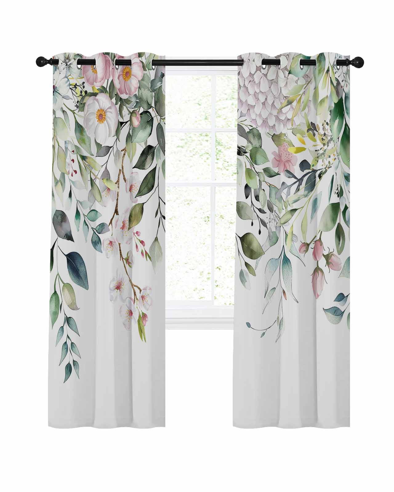 Floral Eucalyptus Leaf Blackout Curtains for Bedroom Living Room ...