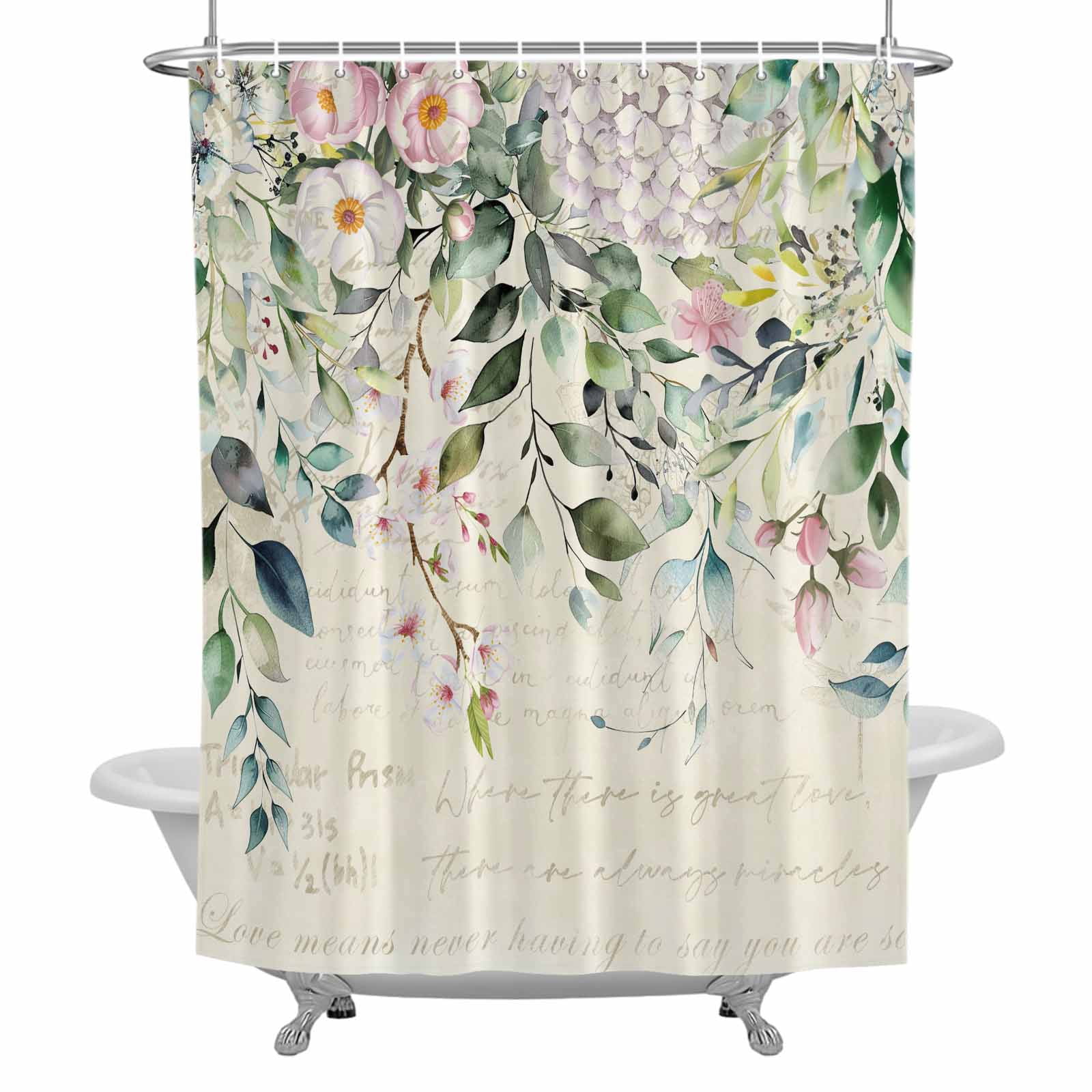 Floral Eucalyptus Leaf Shower Curtain for Bathroom, Vintage Pink Flower ...