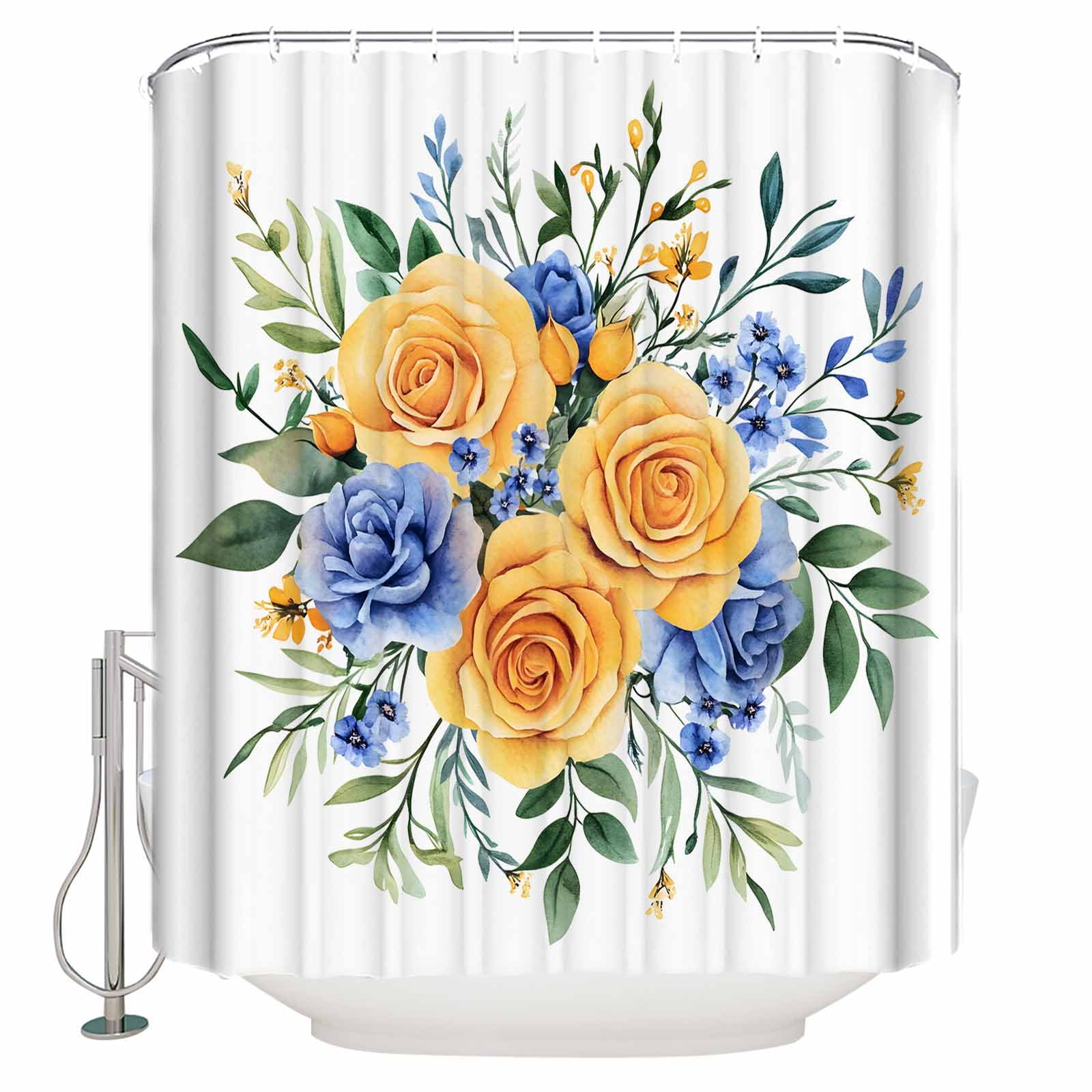 Floral Eucalyptus Leaves Bathroom Shower Curtains with 12 Hooks ...