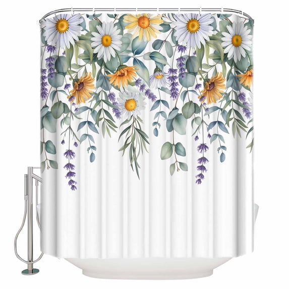 Floral Eucalyptus Leaves Bathroom Shower Curtains with 12 Hooks ...