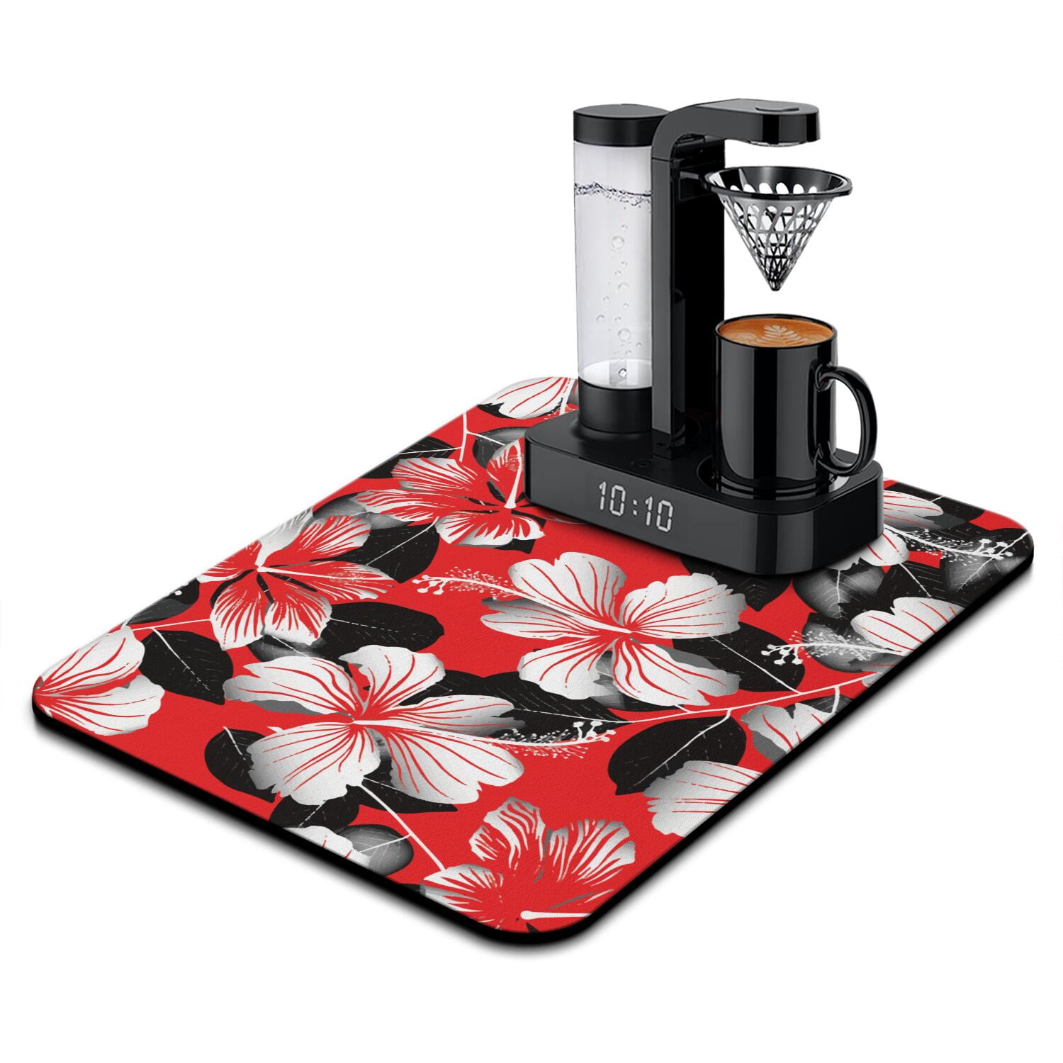 Floral Exotic Coffee Station Mat - 12x20 Inch Absorbent Pad with Summer ...