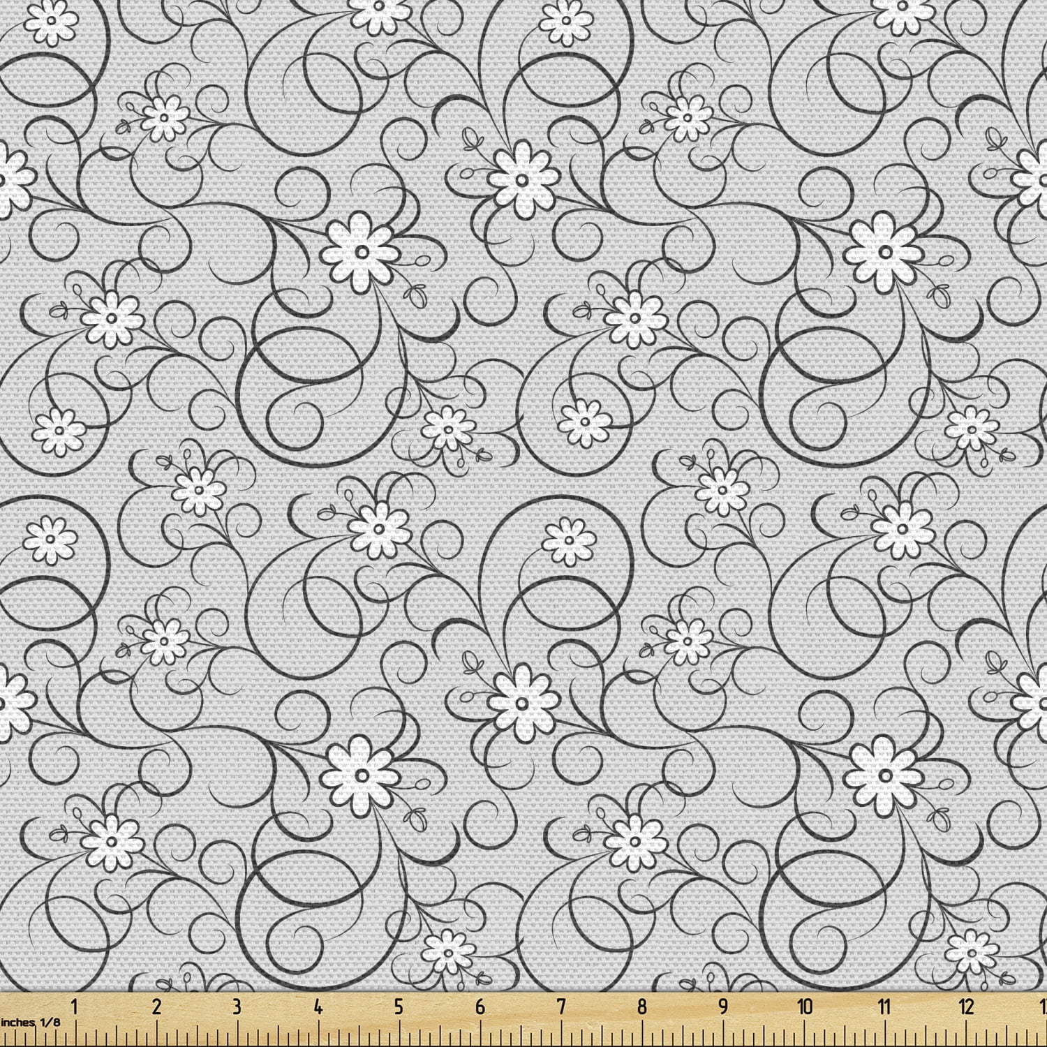 Ambesonne Floral Fabric by the Yard Upholstery, Curlicue Style Motifs ...