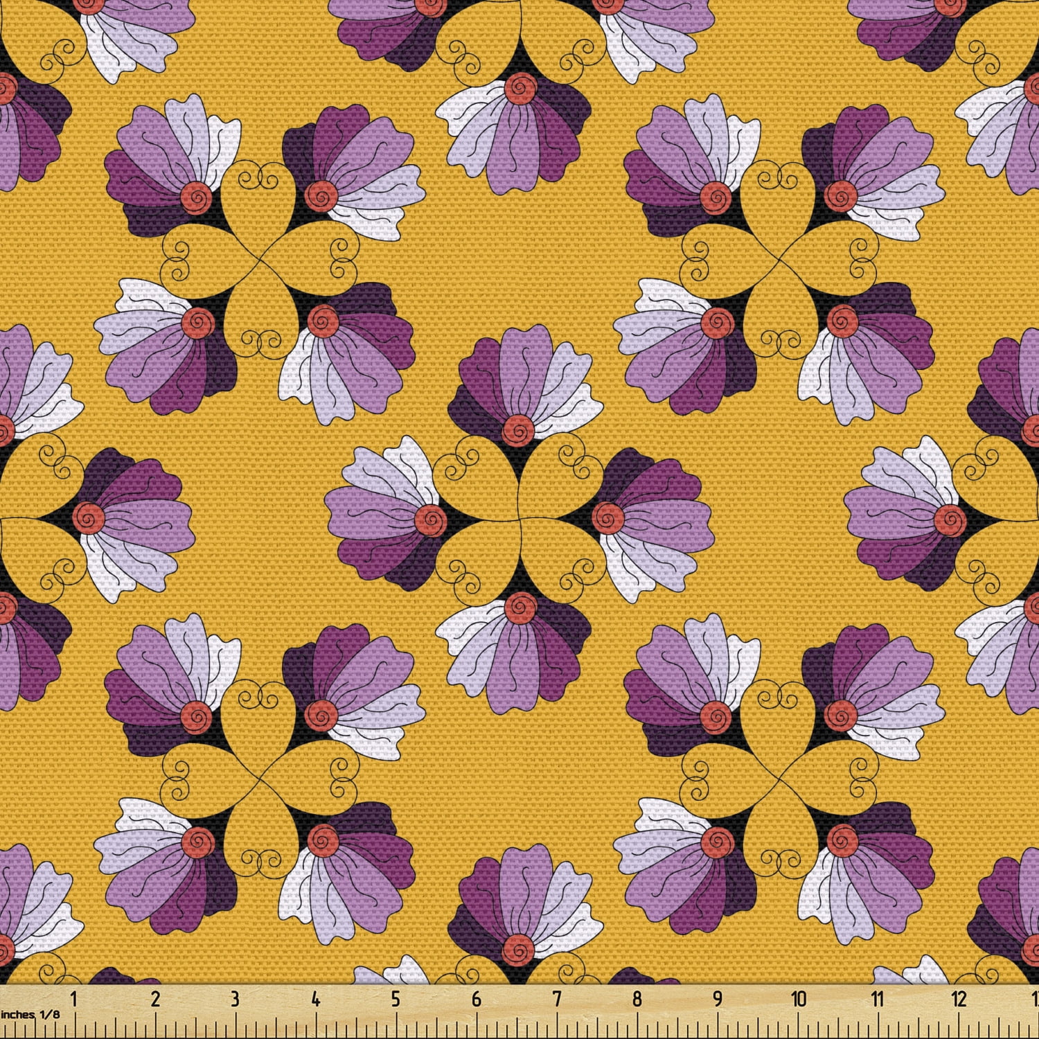 Floral Fabric by the Yard, Abstract Purple Tones Flower Petals Inspired ...