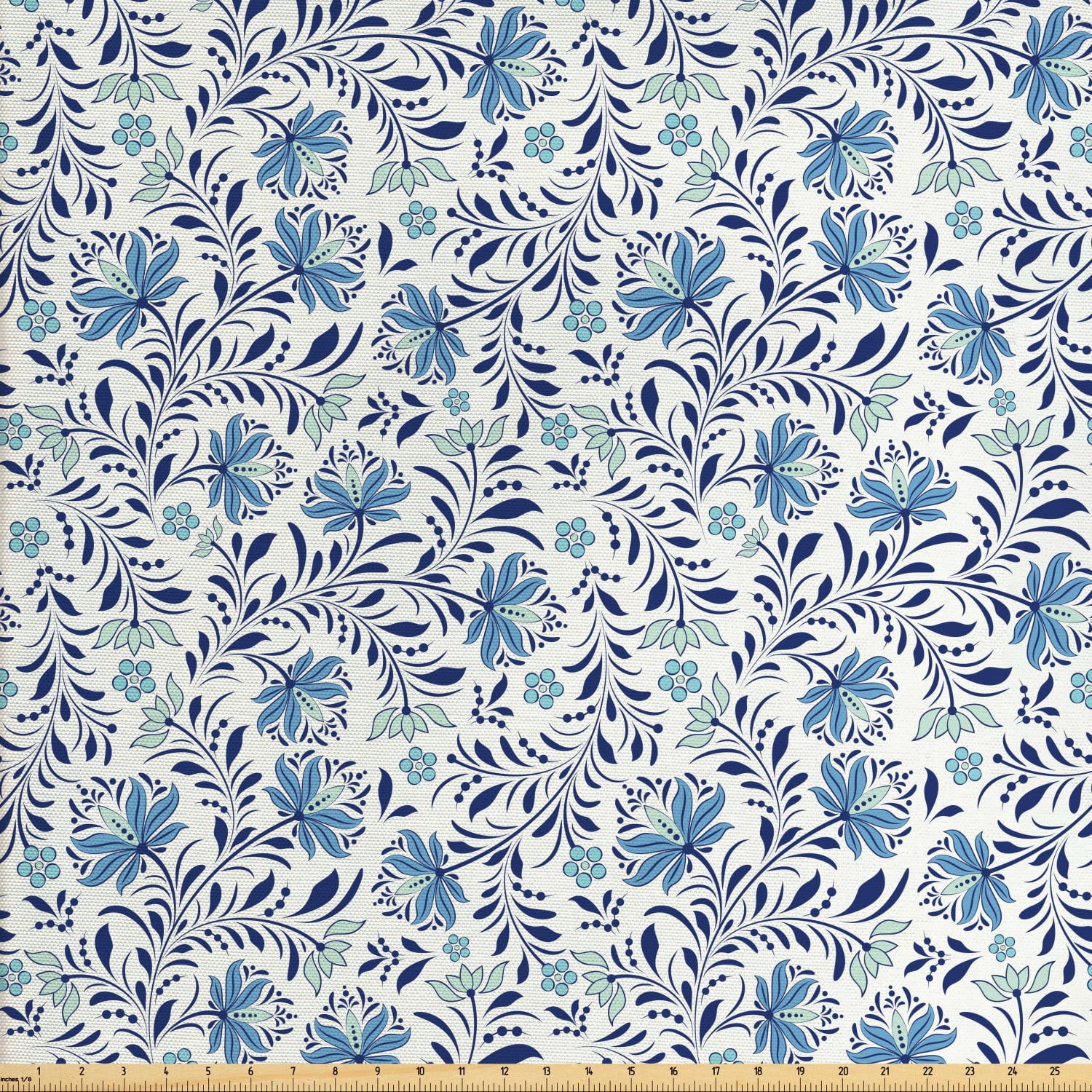 Ambesonne Floral Fabric by the Yard Upholstery, Blossoming Bluebelles ...