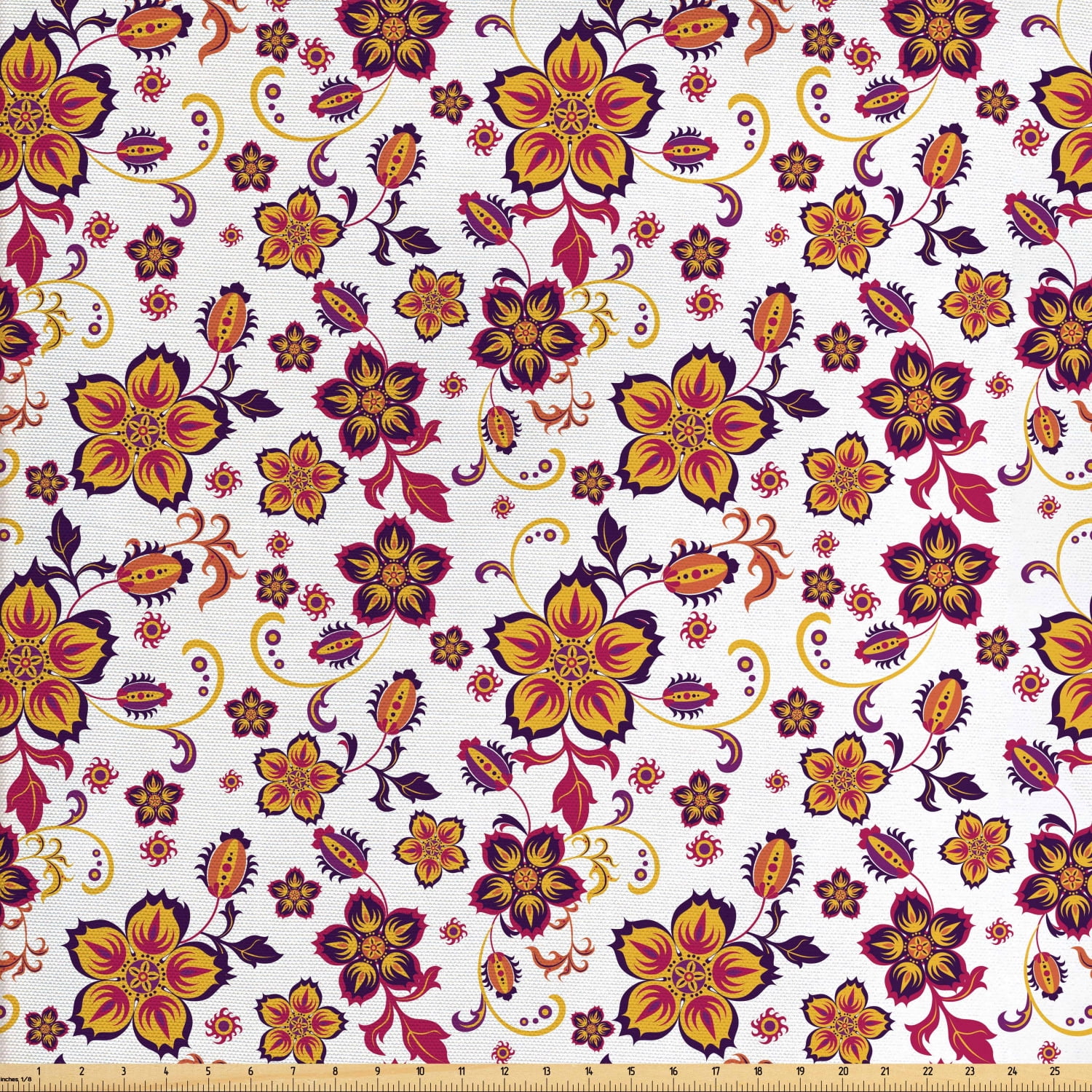 Ambesonne Floral Fabric by the Yard Upholstery, Blooming Flower Pattern ...