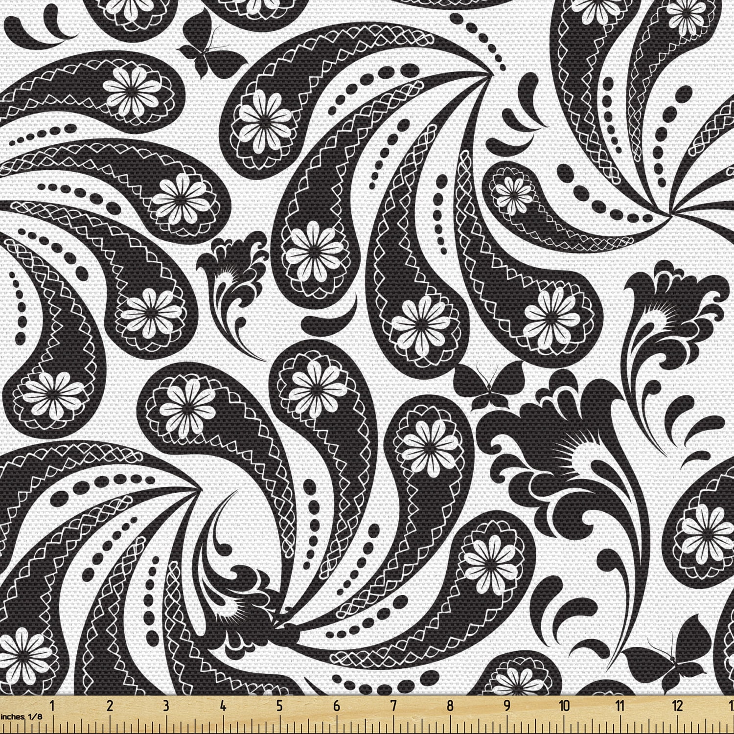 Ambesonne Floral Fabric by the Yard Upholstery, Abstract Achromatic ...