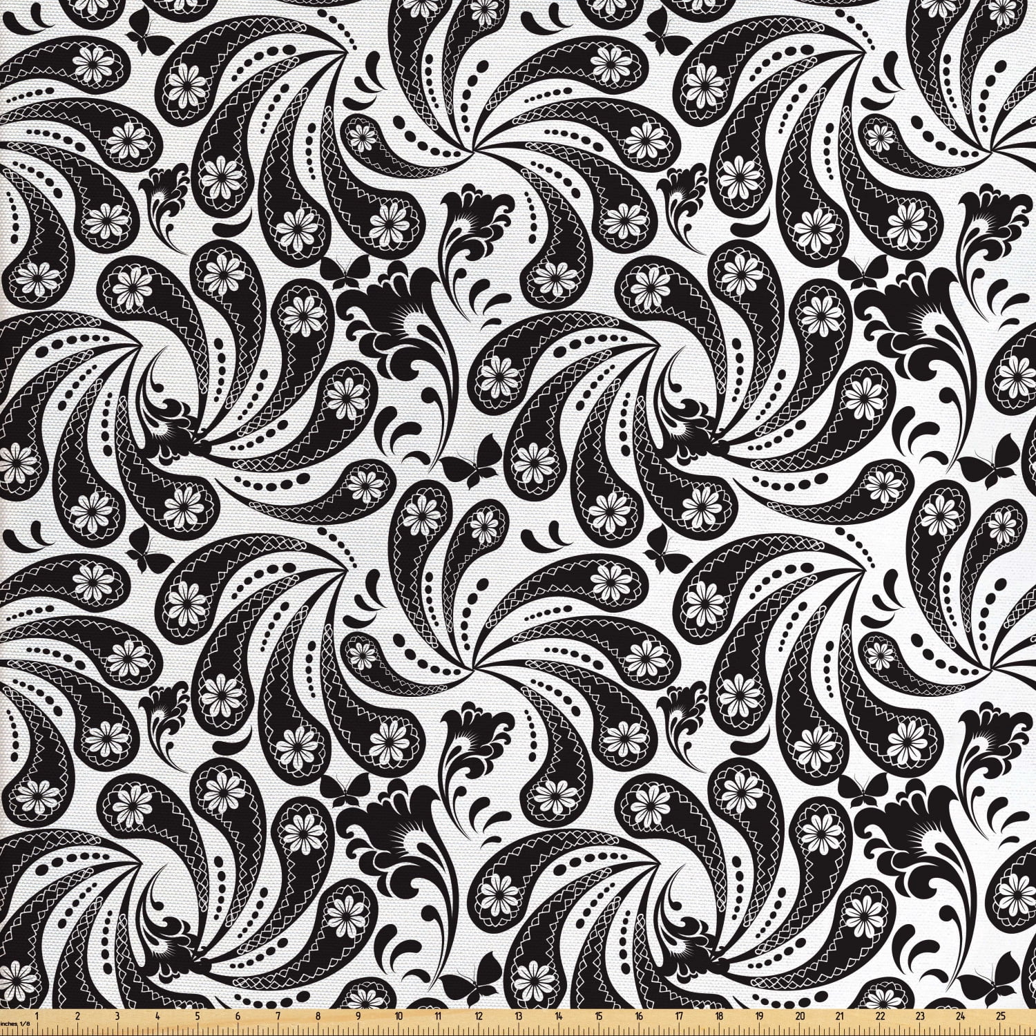 Ambesonne Floral Fabric by the Yard Upholstery, Abstract Achromatic ...