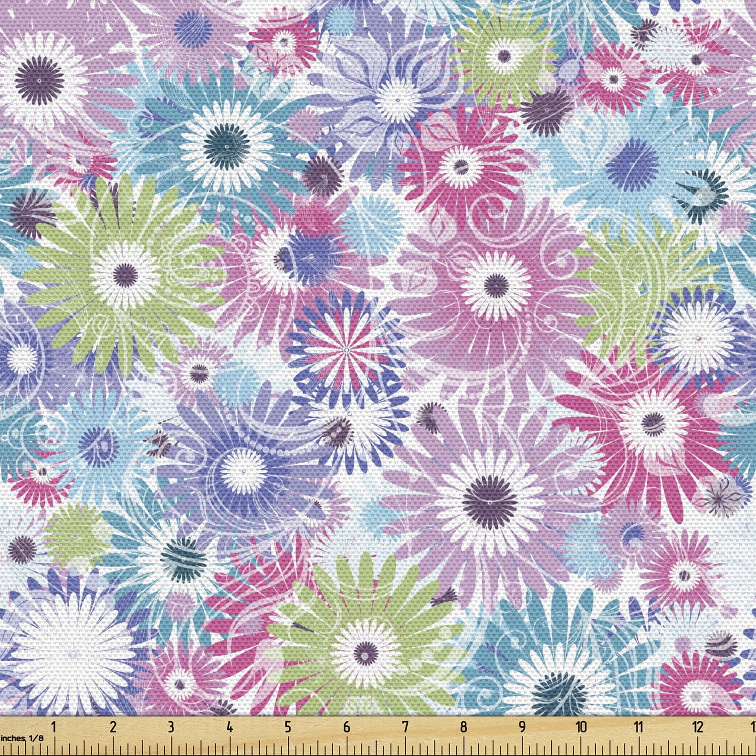 Ambesonne Floral Fabric by the Yard Upholstery, Colorful Vintage Curls ...
