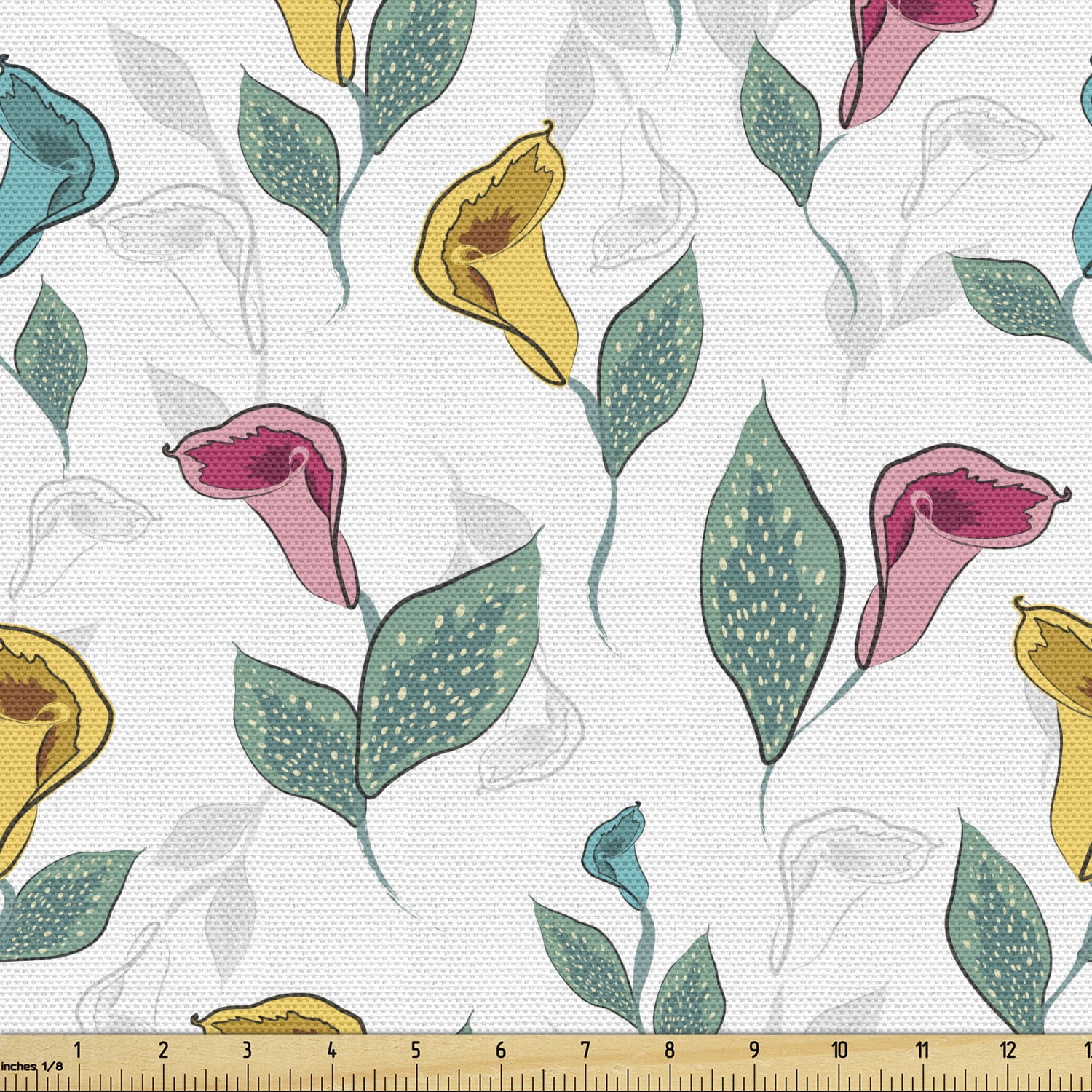 Floral Fabric by the Yard, Colorful Springtime Garden Curled Calla Lily ...